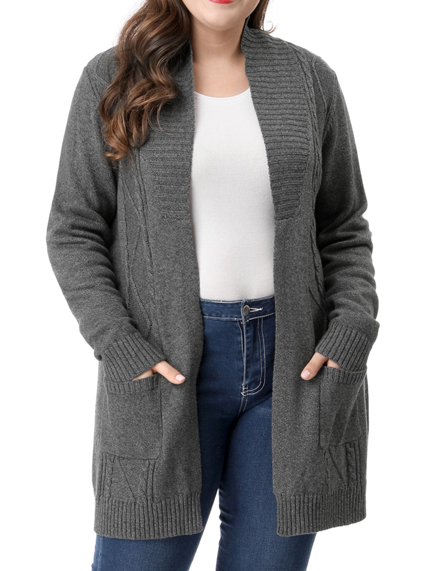 GRACE & GRANDEUR Women's Plus Size Open Front Long Sleeves Sweater Mid ...