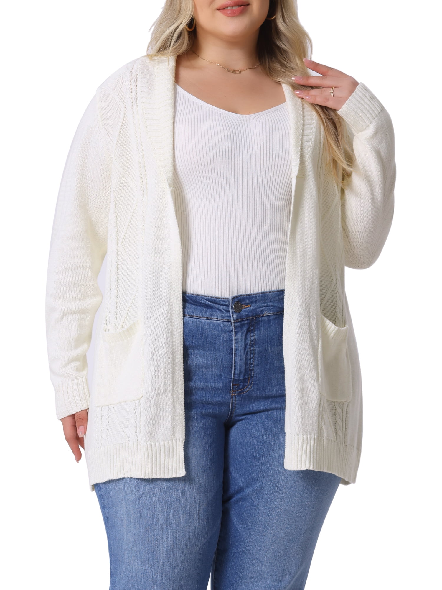 GRACE & GRANDEUR Women's Plus Size Open Front Long Sleeve Sweater ...