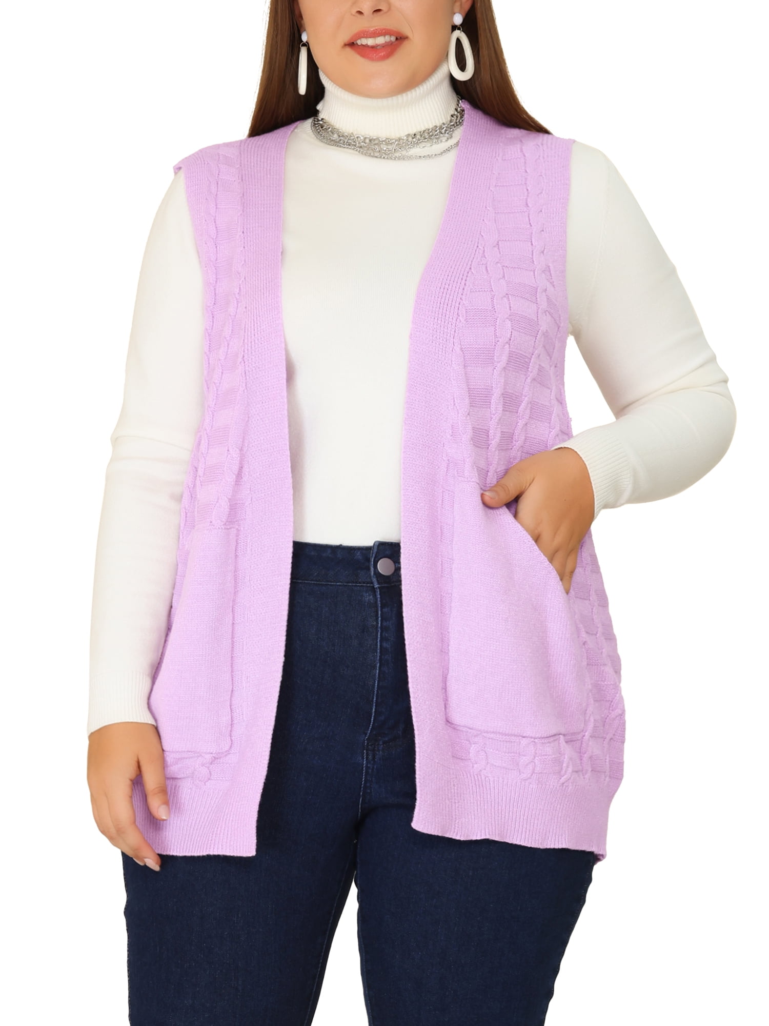 Agnes Orinda Women's Plus Size Open Front Sleeveless Chunky Knit Cardigan - Walmart.com