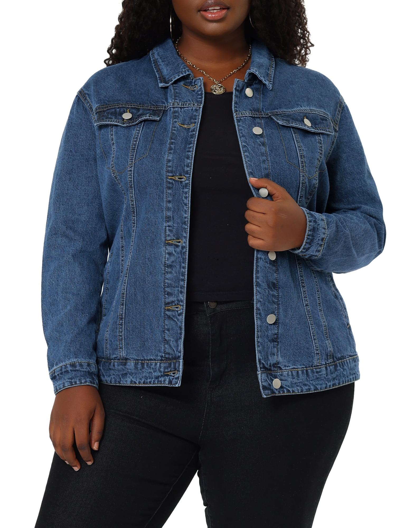 Agnes Orinda Women's Plus Size Jean Jacket Stitching Button Washed ...