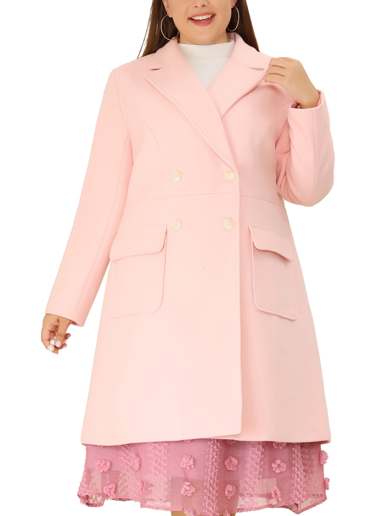 Agnes Orinda Women's Plus Size Winter Coats Notch Lapel Double Breasted ...