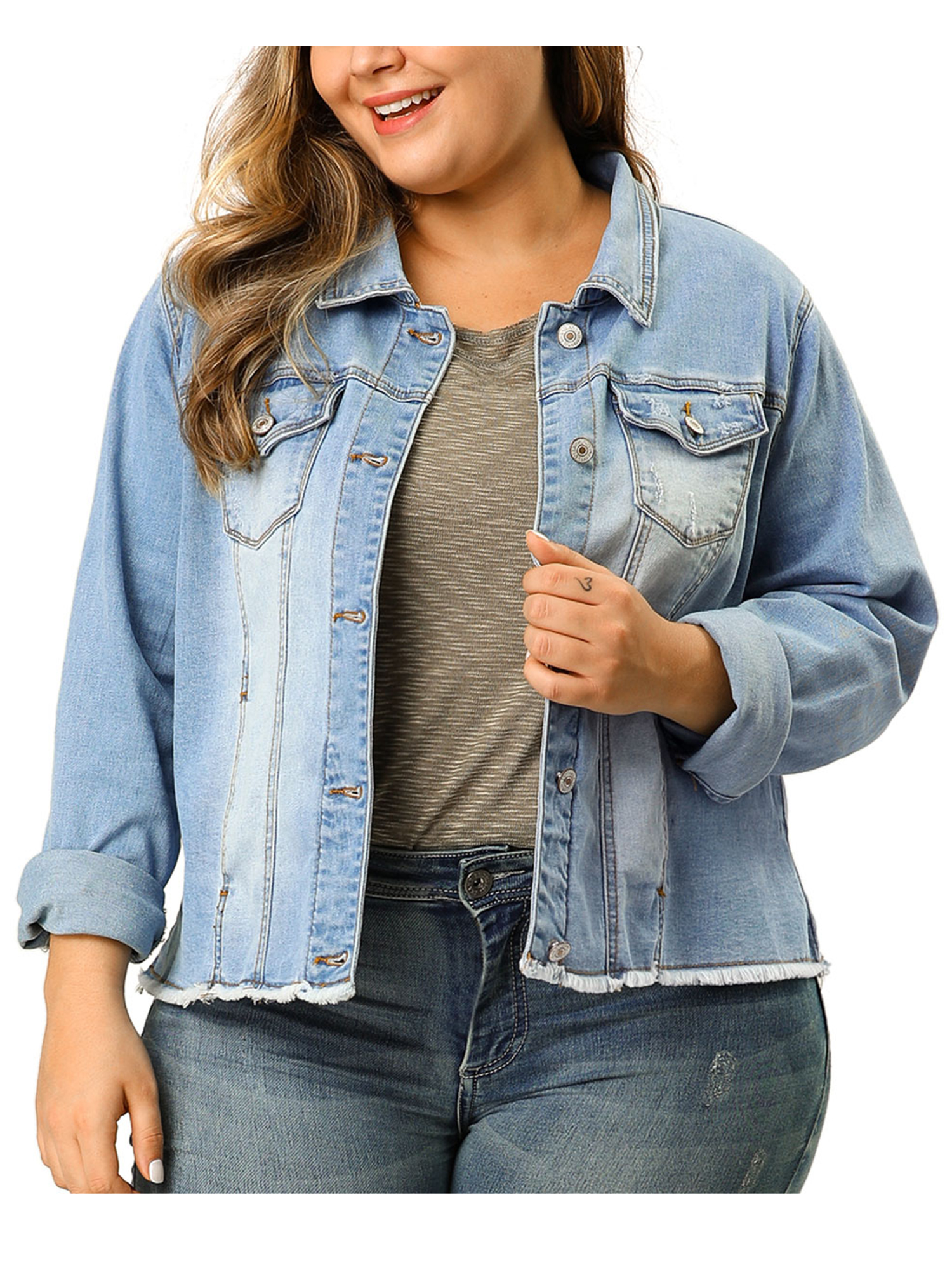 Viikei Womens Denim Jackets Plus Size Denim Jackets for Women Clearance ...