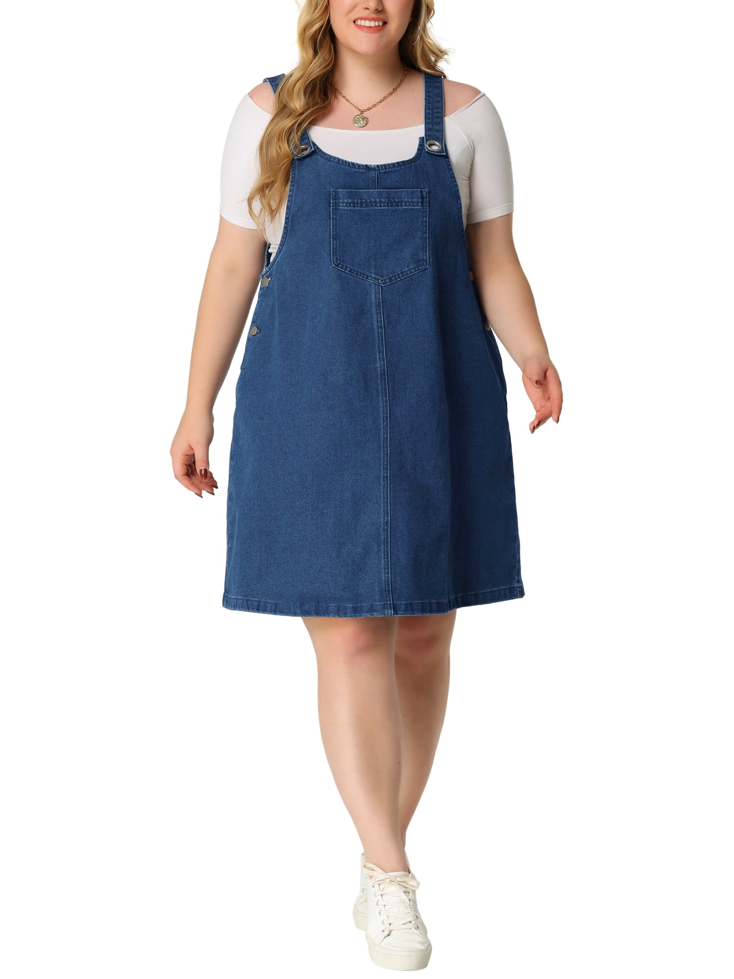 GRACE & GRANDEUR Women's Plus Size Overall Dresses Casual Midi Denim ...