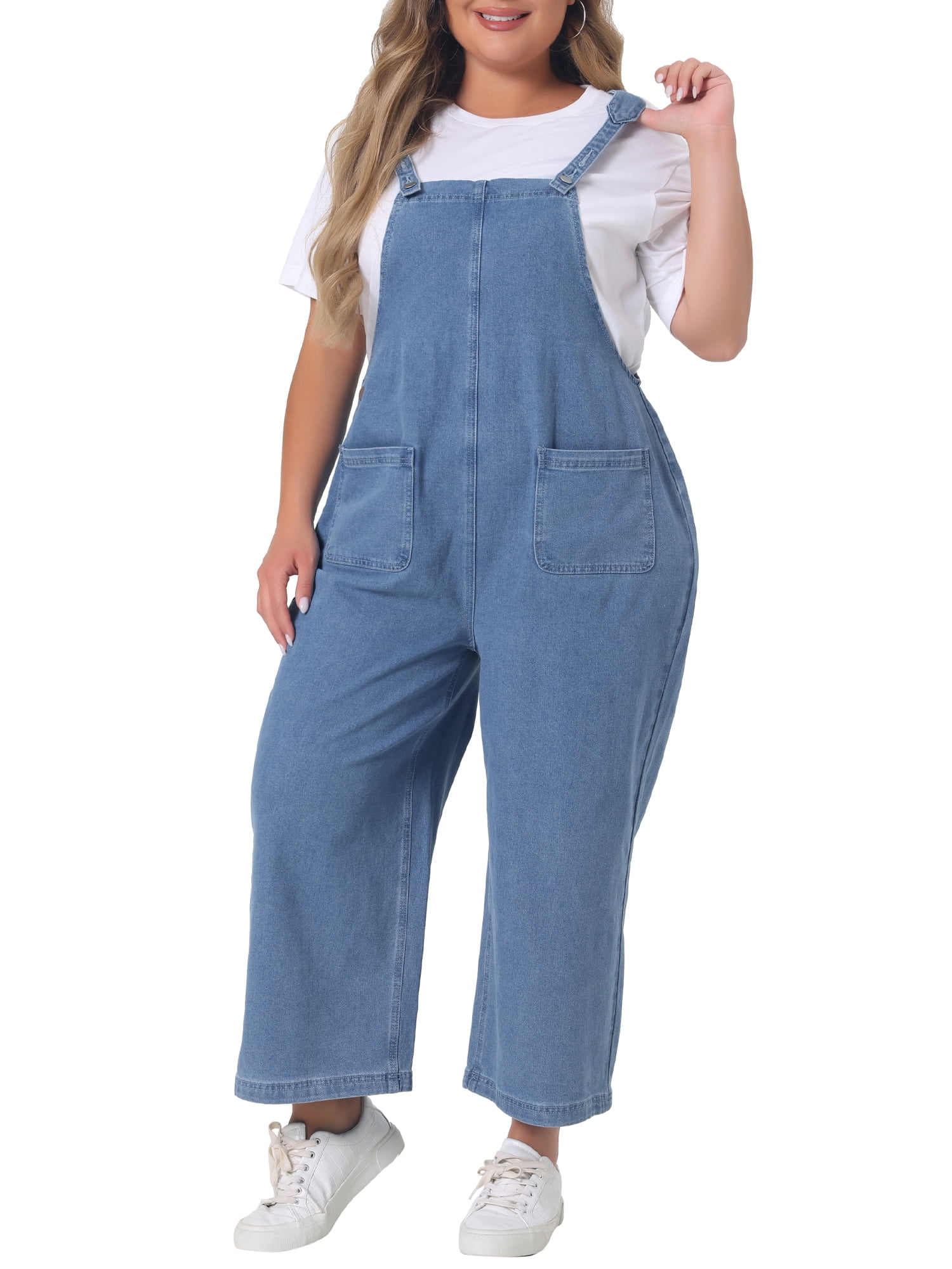 Agnes Orinda Women's Plus Size Overalls Pants Denim Bib Casual Stretch ...