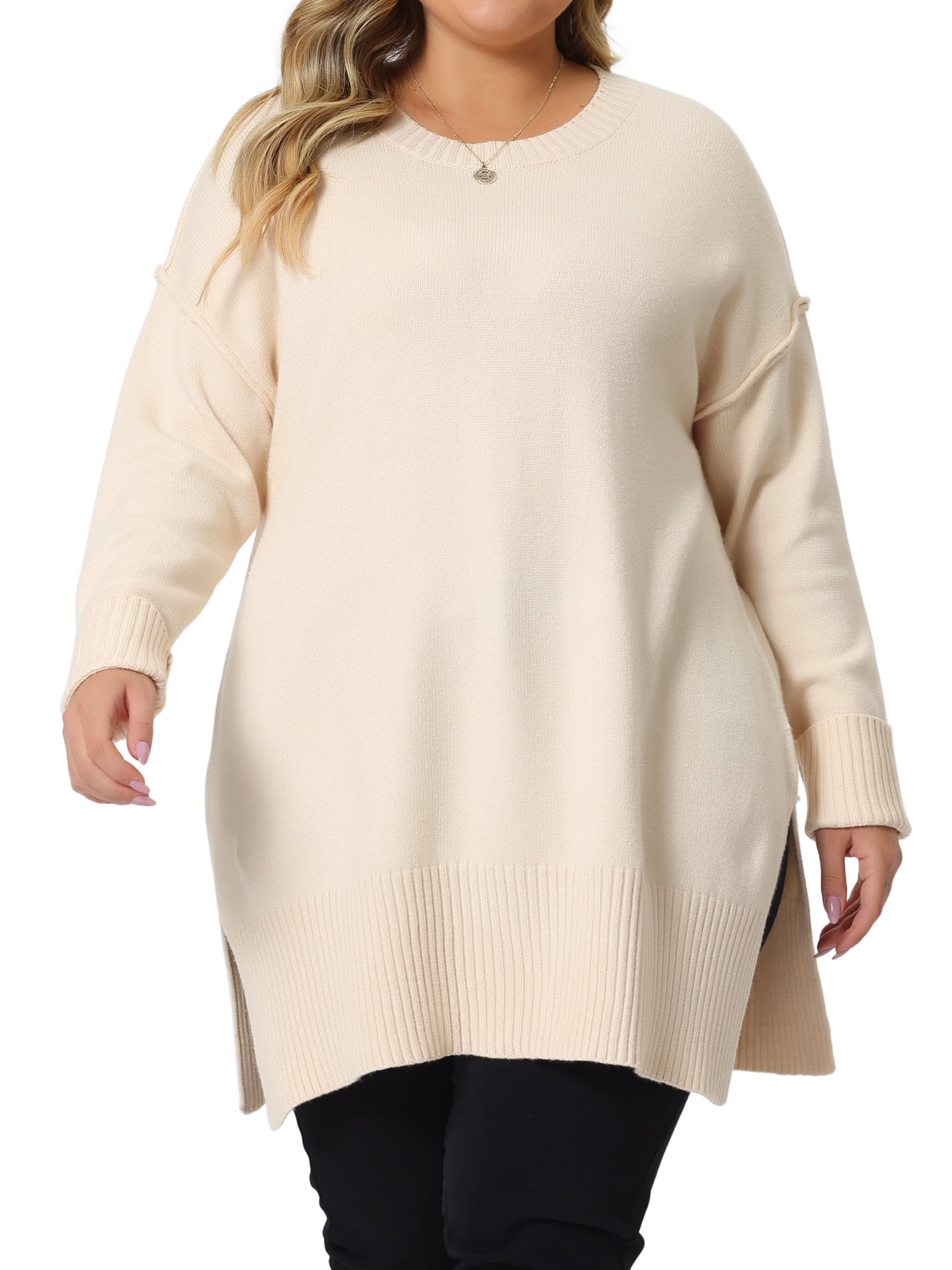 Agnes Orinda Women's Plus Size Sweater Crew Neck Long Sleeves Side ...