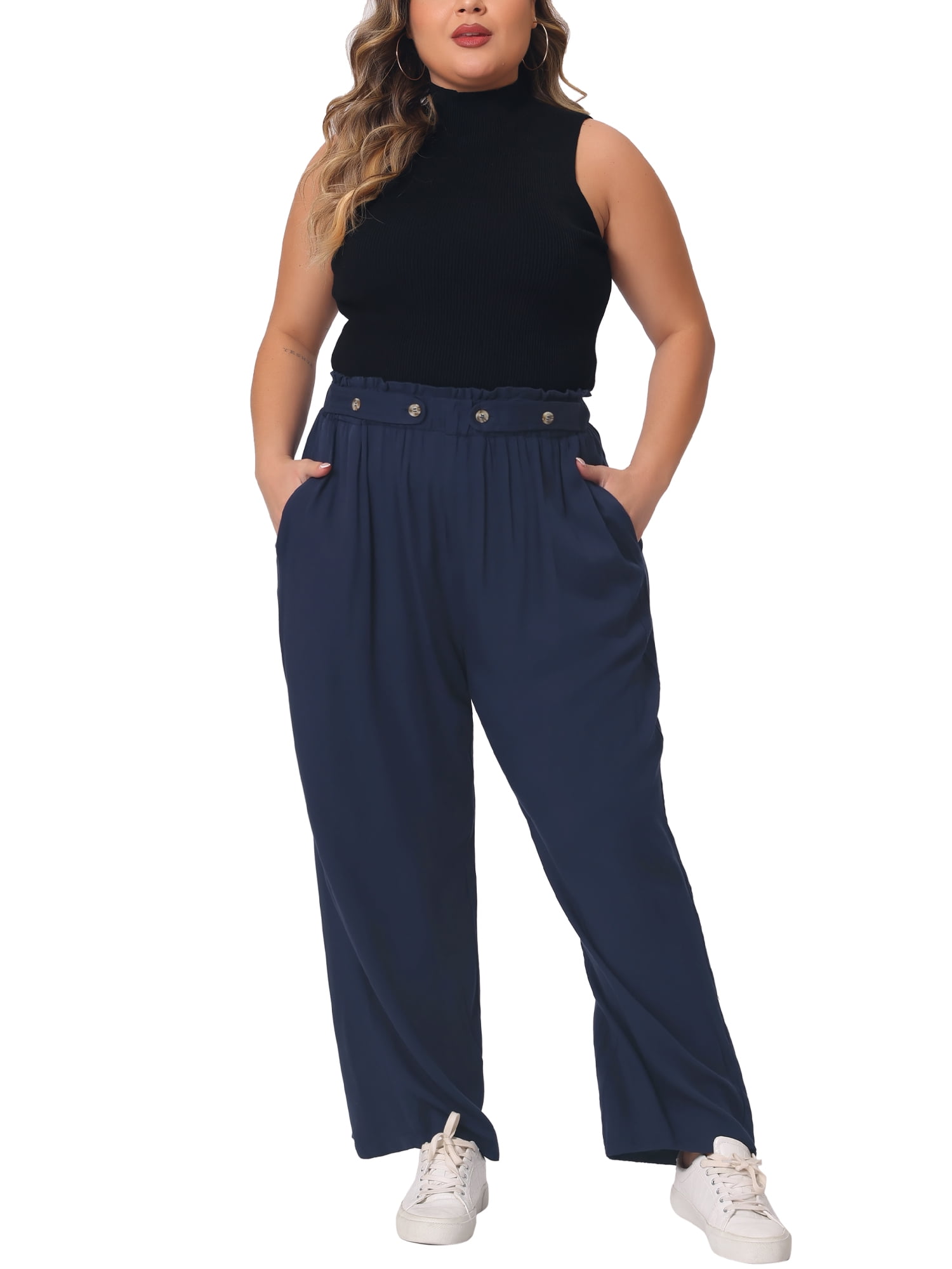 Agnes Orinda Women's Plus Size Palazzo Pants Stretchy High Waisted Wide ...