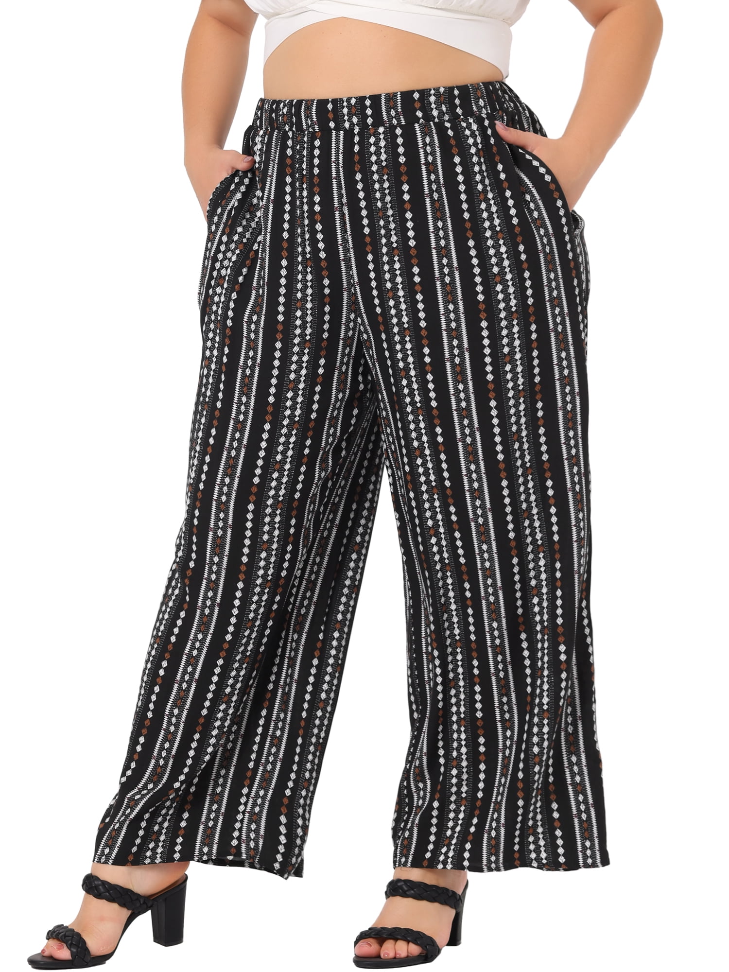Agnes Orinda Women's Plus Size Palazzo Pants Stripe Boho Wide Leg Paper ...