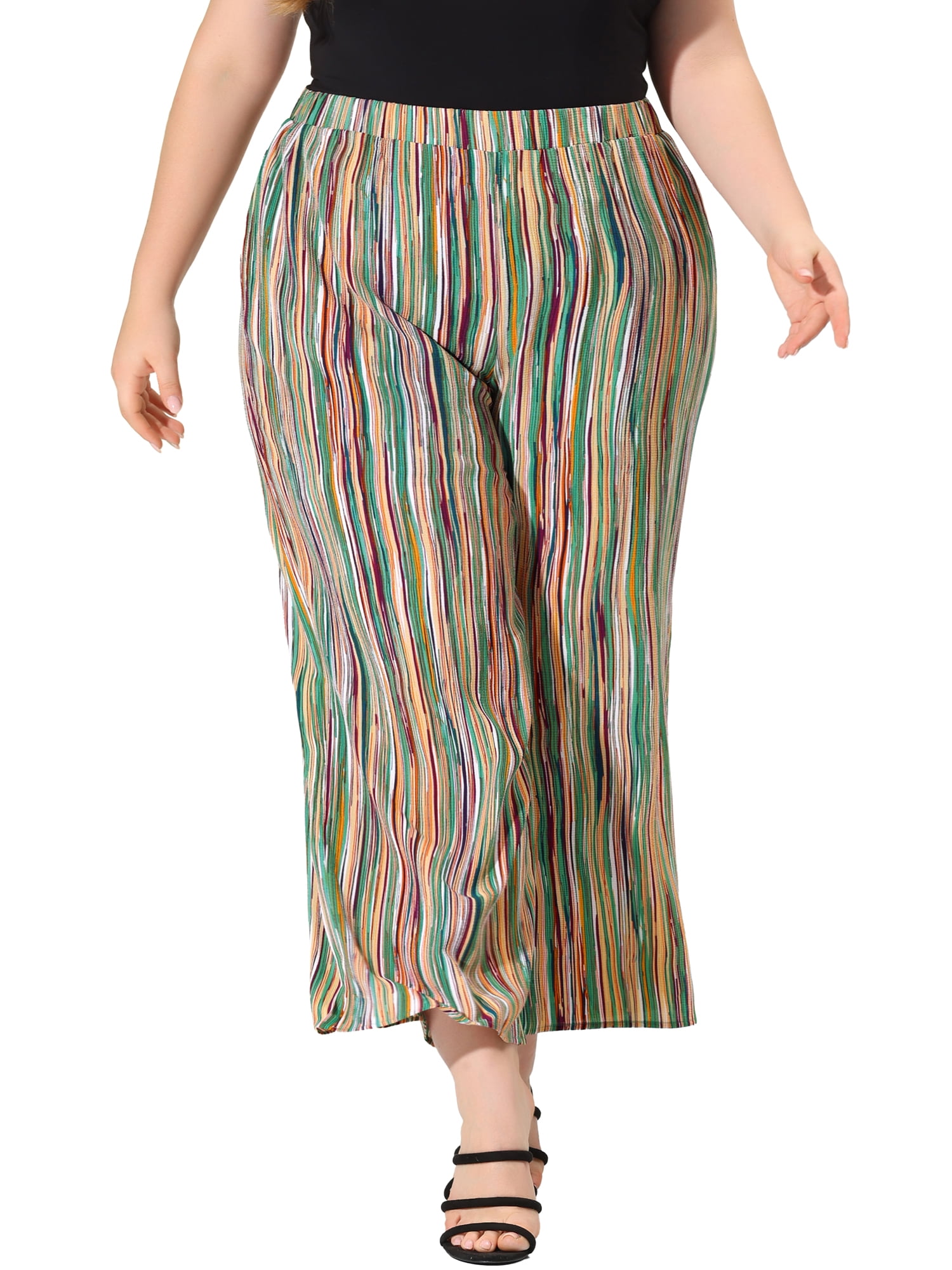 Agnes Orinda Women's Plus Size Palazzo Pants Stripe Boho Wide Leg Paper ...