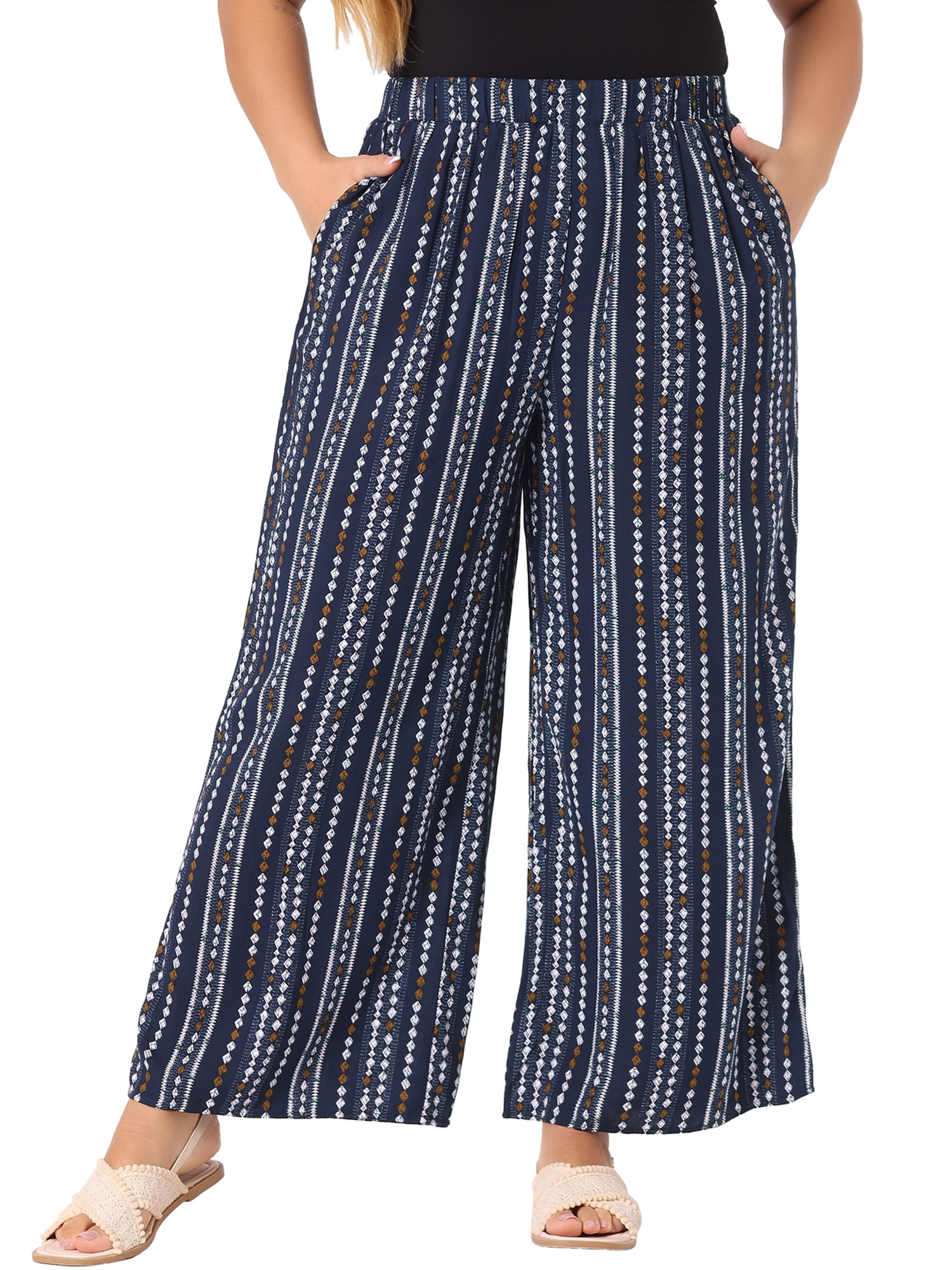 Agnes Orinda Women's Plus Size Palazzo Pants Stripe Boho Wide Leg Paper ...