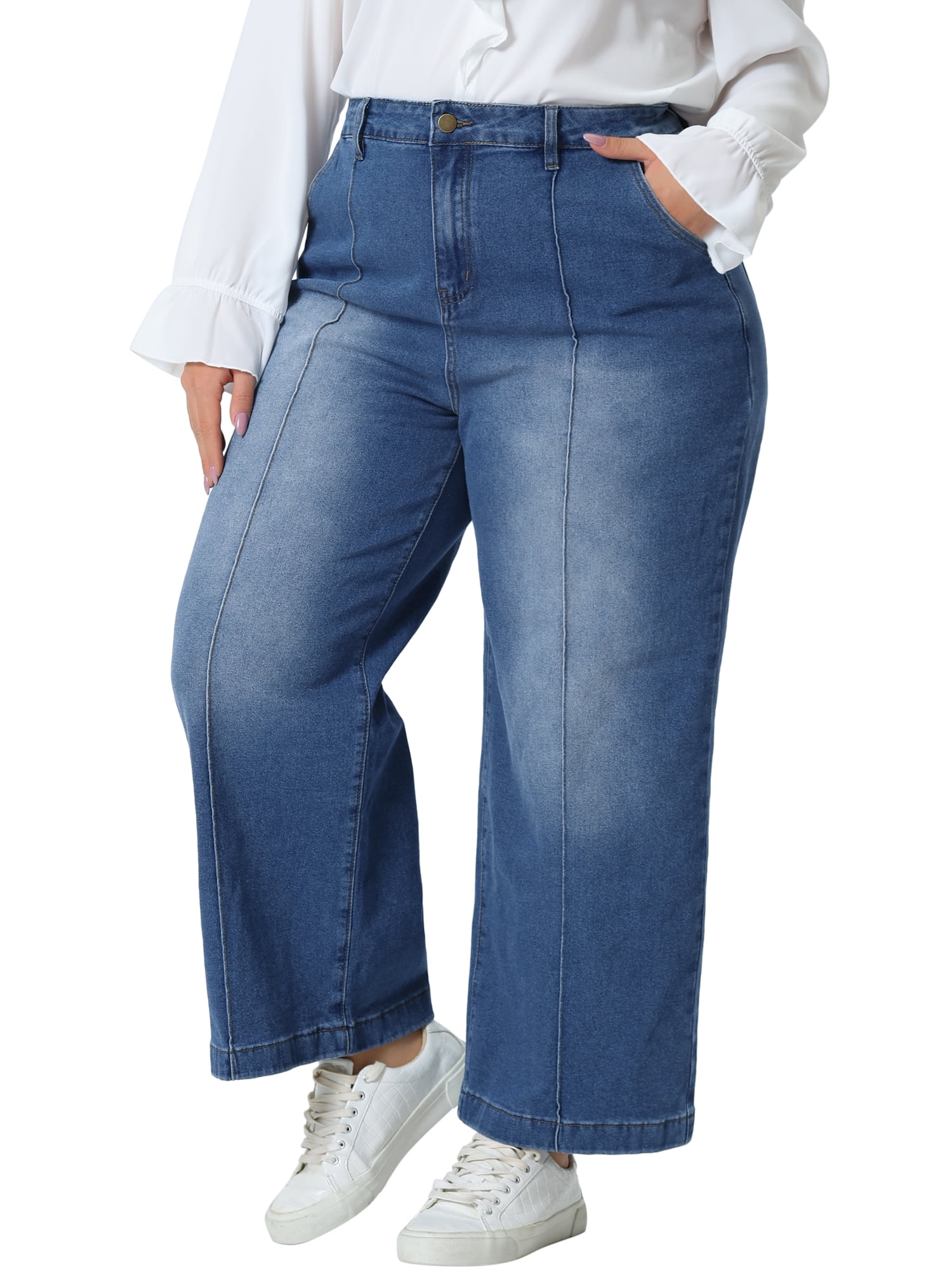 Agnes Orinda Plus Size Wide Leg Baggy Jeans for Women, Stretch Denim ...