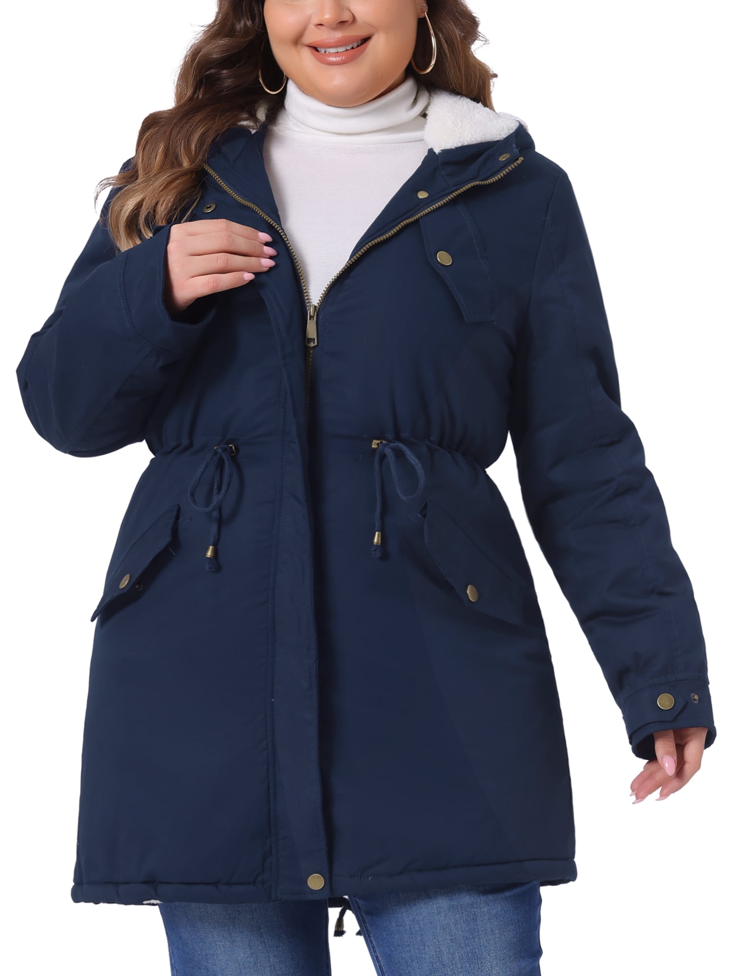 Agnes Orinda Women's Plus Size Parkas Jackets Faux Fur Lined Long Coats ...