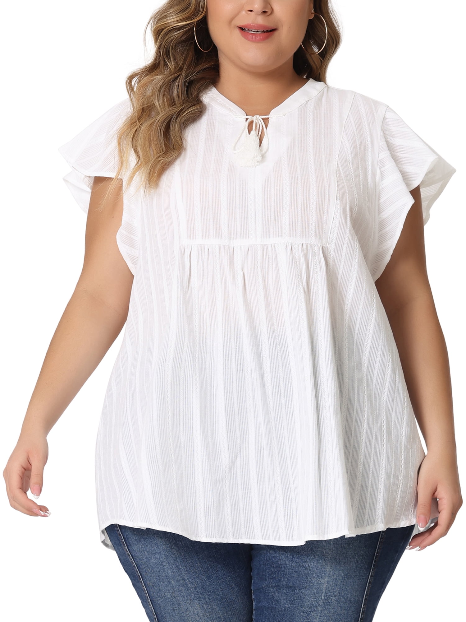 Agnes Orinda Women's Plus Size Peplum Babydoll Tie V Neck Ruffle Flowy ...