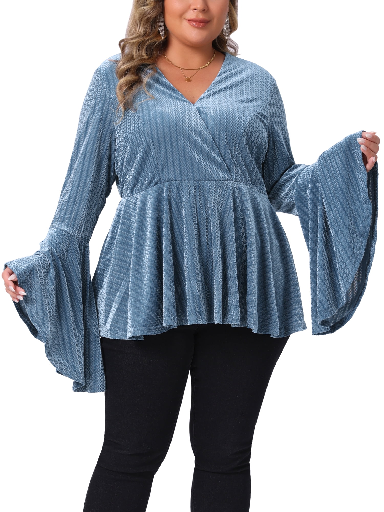Agnes Orinda Women's Plus Size Peplum Blouses Sparkly Texture Velvet ...