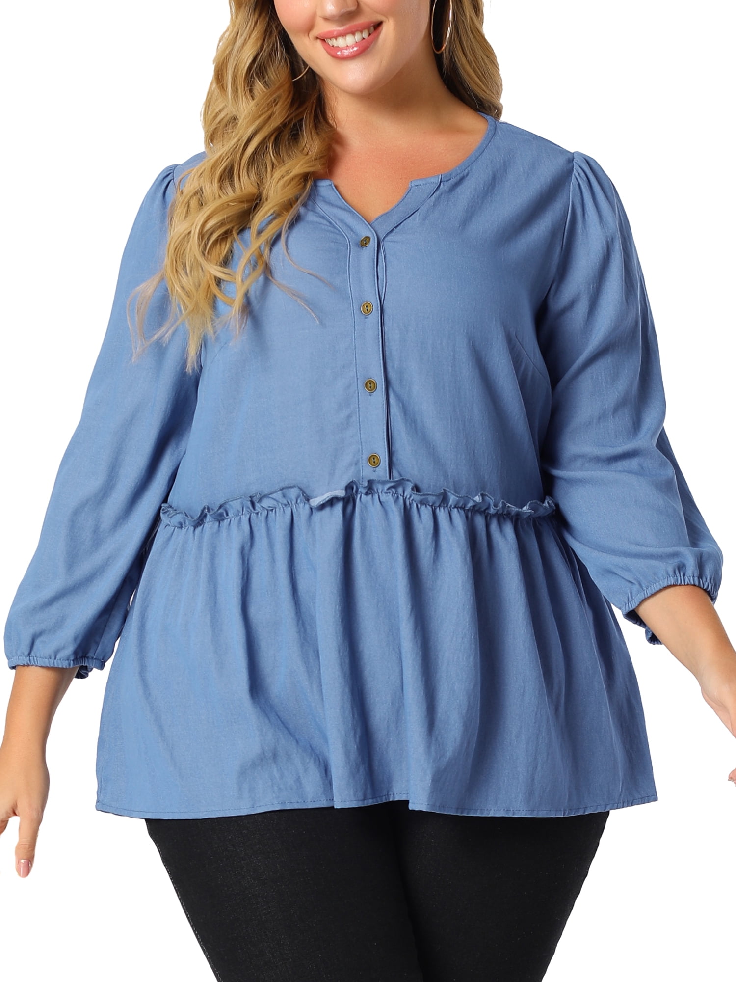 Agnes Orinda Women's Plus Size Peplum Top Pullover Puff Sleeve High ...