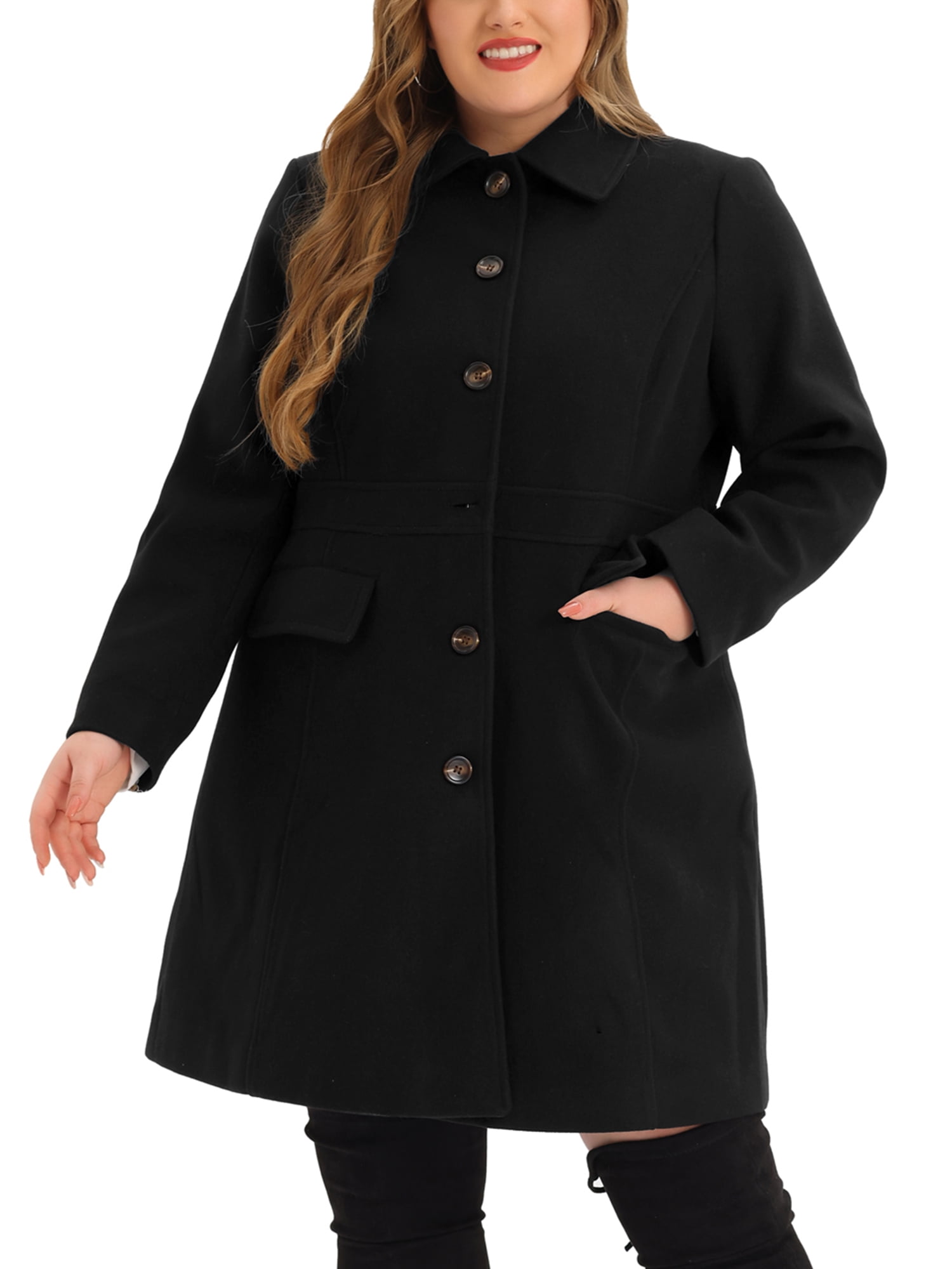 Agnes Orinda Women's Plus Size Peter Pan Collar Coat Solid Single ...