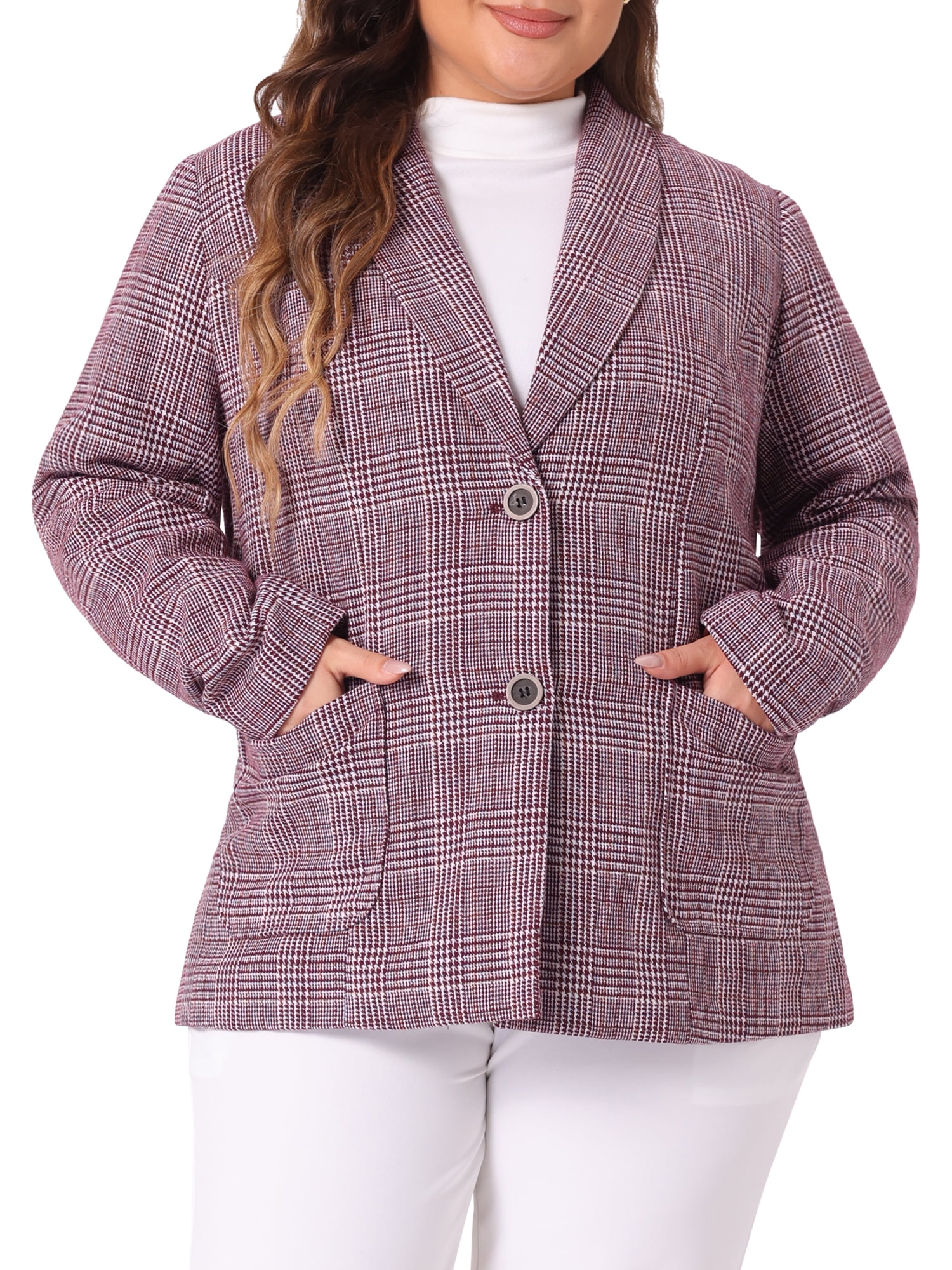 Agnes Orinda Women's Plus Size Plaid Notched Lapel Wear-to-Work Formal ...