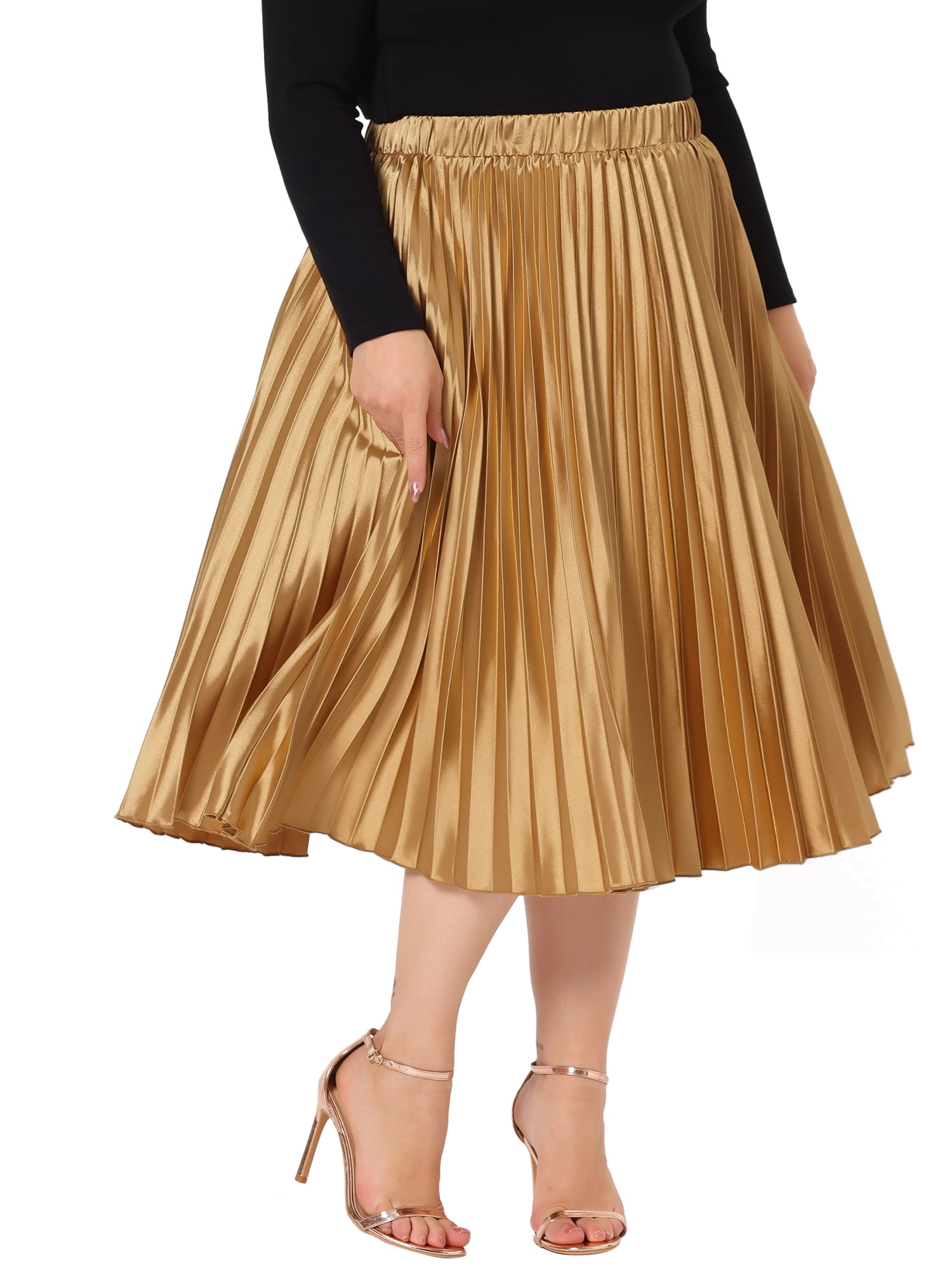 Agnes Orinda Women's Plus?Size?Pleated Stretchy High Waist Metallic ...