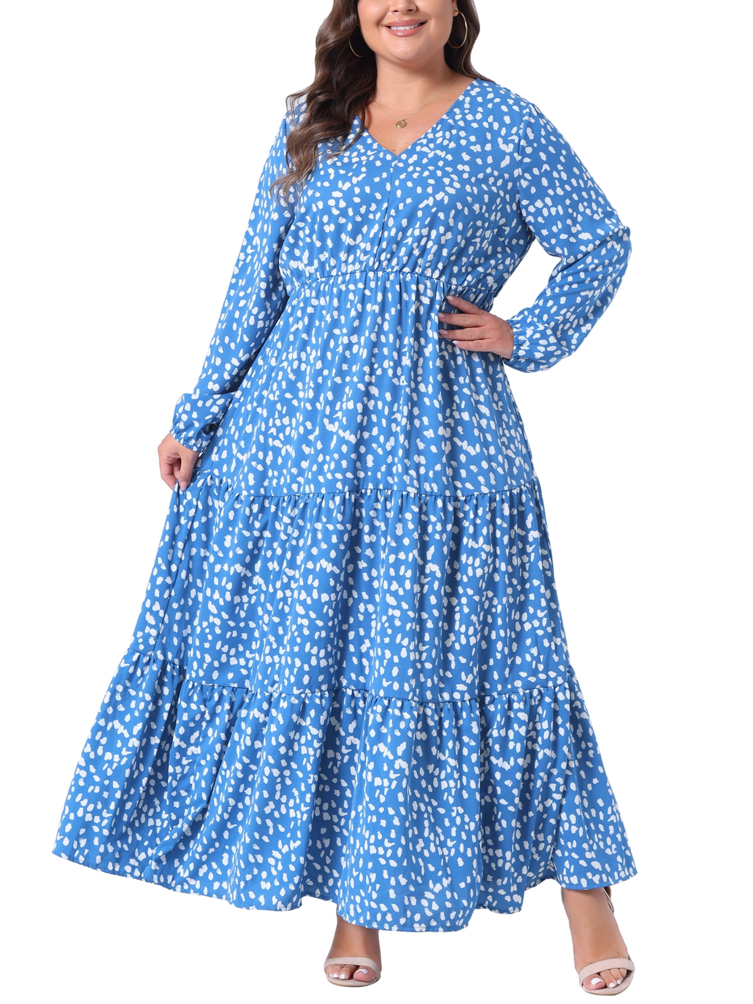 Agnes Orinda Women's Plus Size Polka Dots Long Maxi Dress Lantern ...
