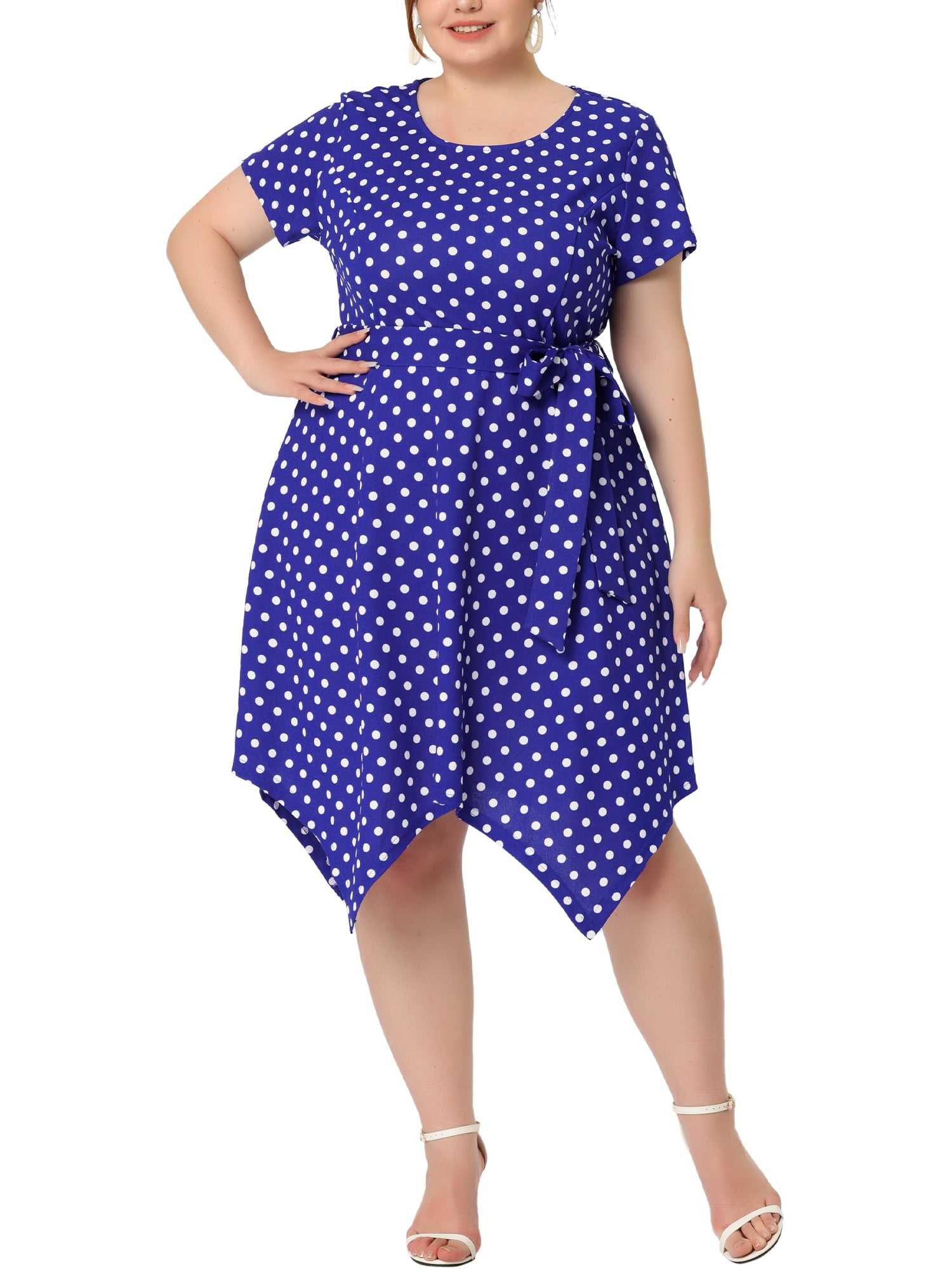 Agnes Orinda Womens Plus Size Polka Dots Short Sleeve Irregular Hem