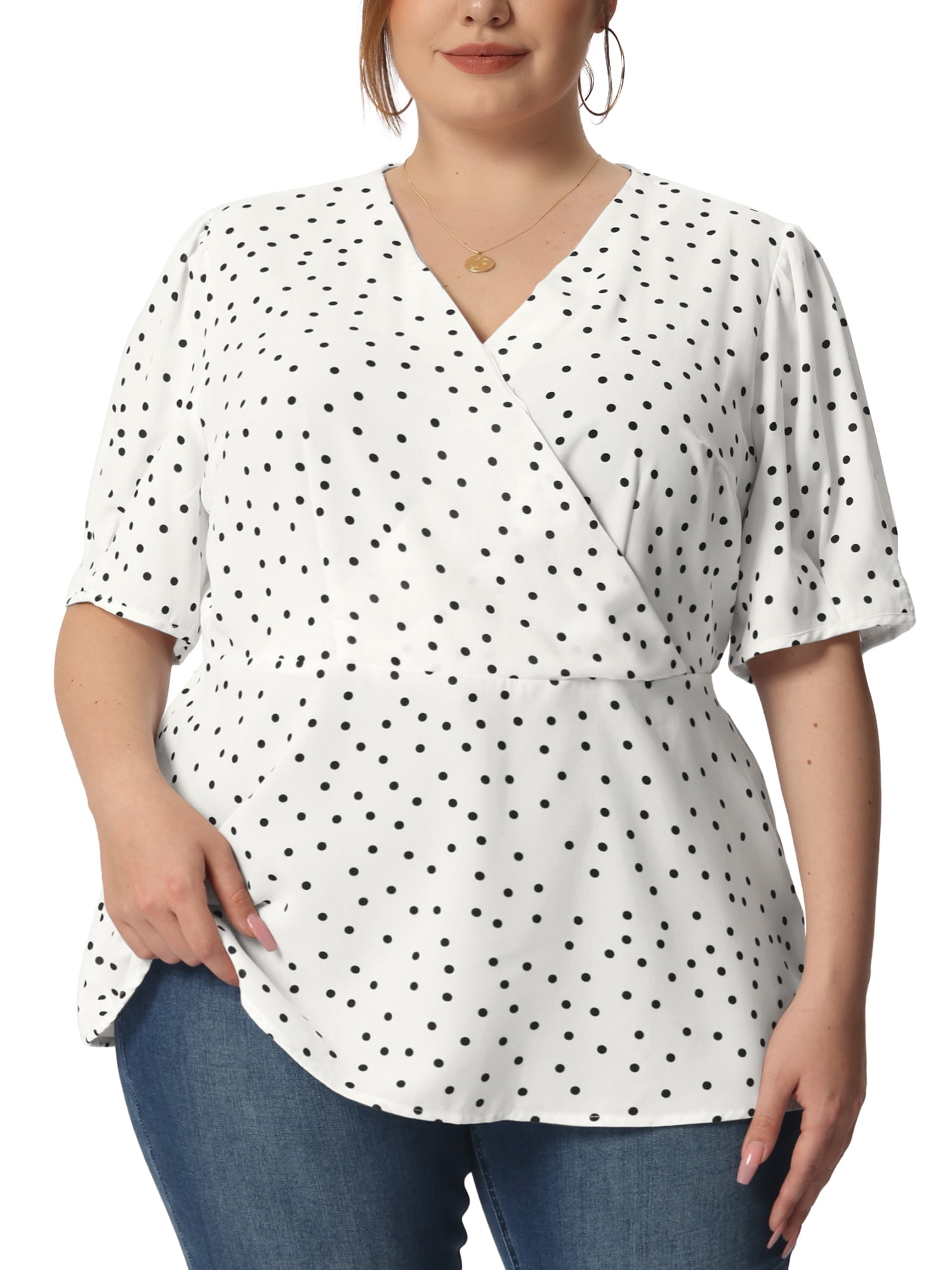 Agnes Orinda Women's Plus Size Polka Dots Peplum Wrap Top, V Neck ...