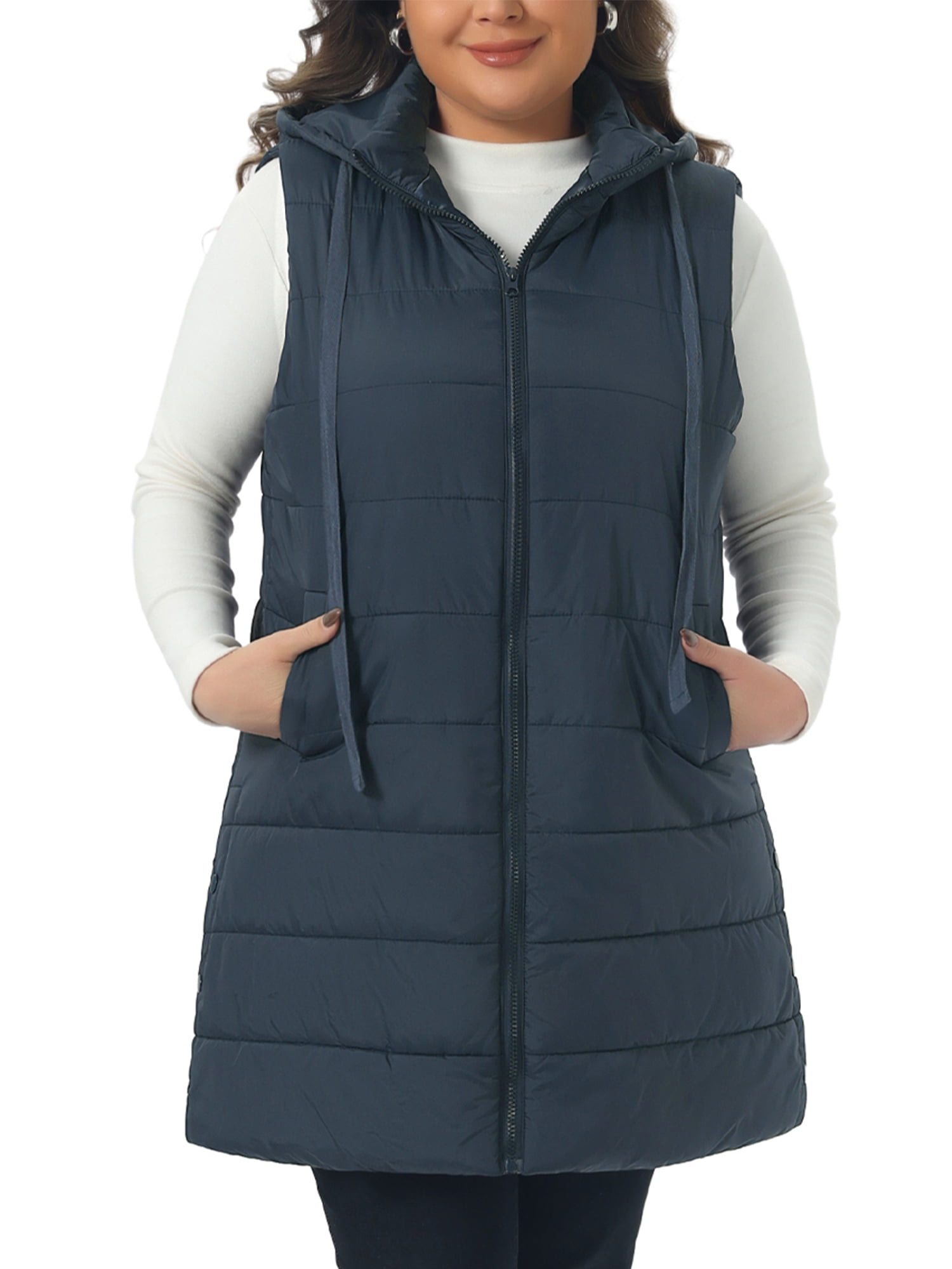 Agnes Orinda Women's Plus Size Quilted Long Vest Hooded Zip up Puffer ...