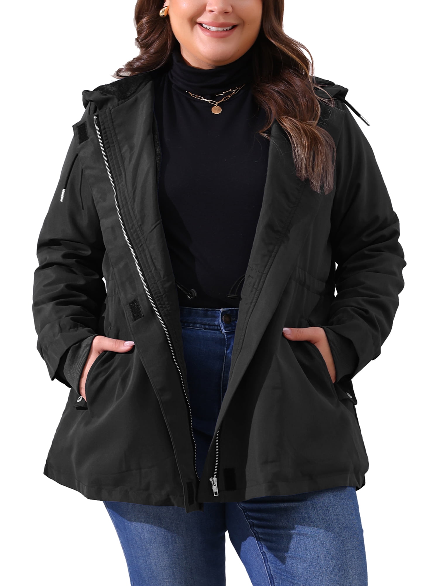 Agnes Orinda Women's Plus Size Rain Jacket Waterproof Fleece Lined ...