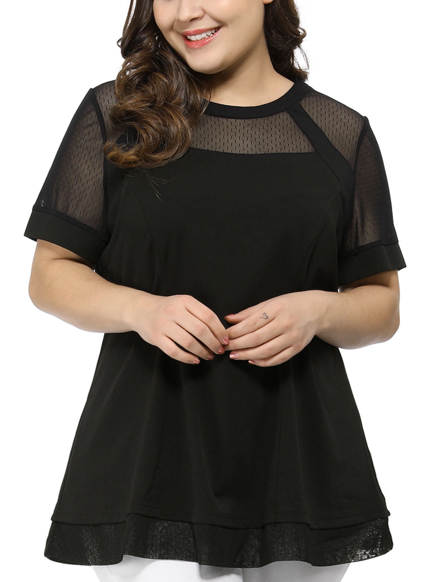 Agnes Orinda Women's Plus Size Round Neck Peplum Short Sleeve Mesh ...