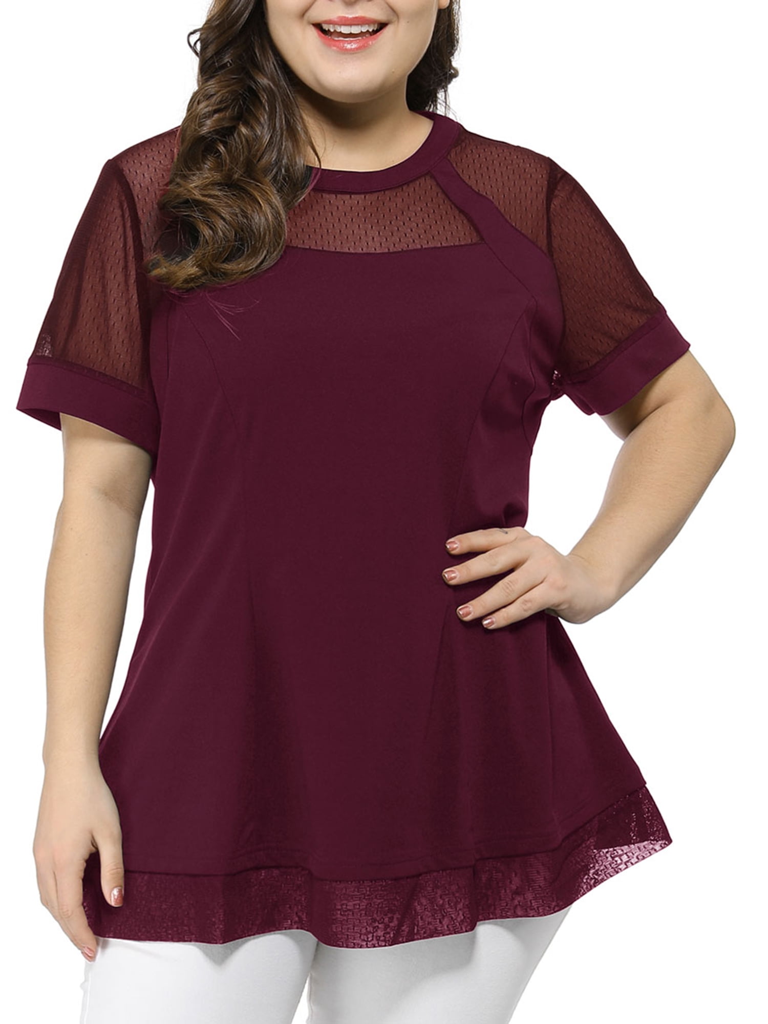 Agnes Orinda Women's Plus Size Round Neck Peplum Short Sleeve Mesh ...