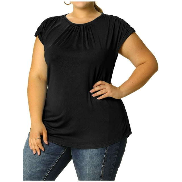 Agnes Orinda Women's Plus Size Round Neck Ruched Short Sleeve Summer ...