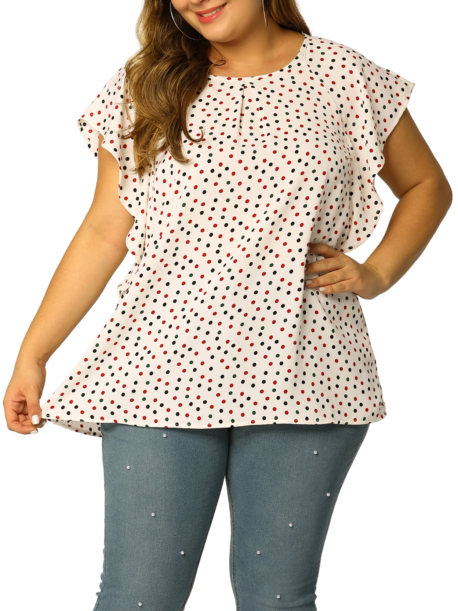 Agnes Orinda Women's Plus Size Round Neck Ruffled Short Sleeve Chiffon ...