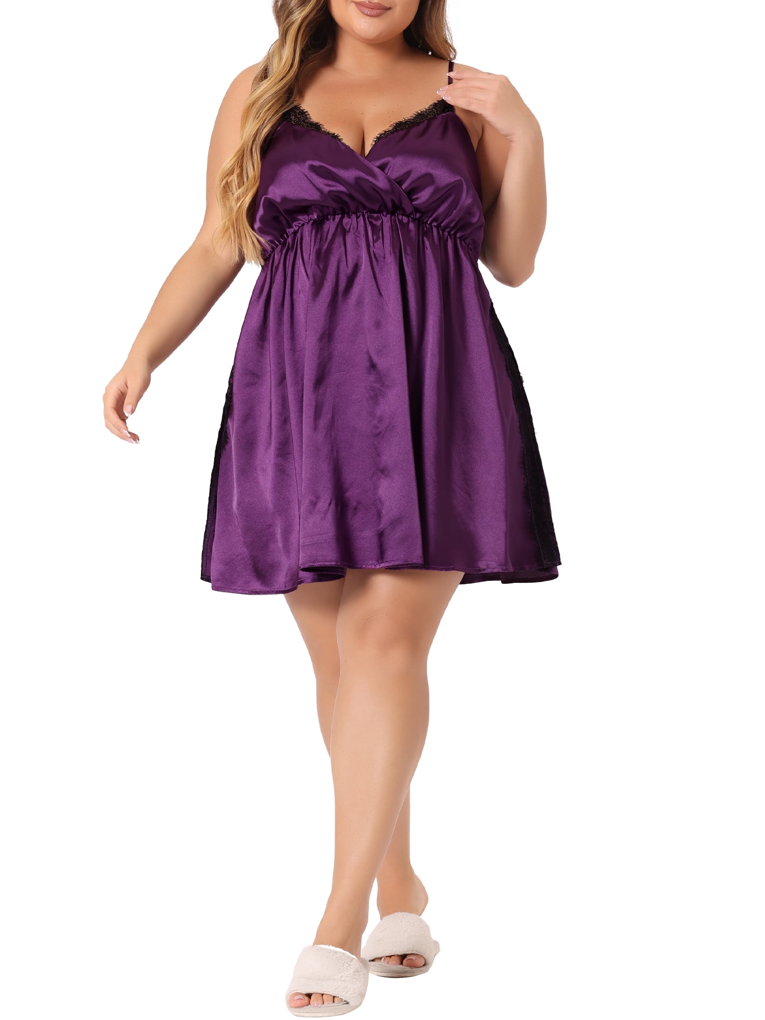 Agnes Orinda Women's Plus Size Satin Camisole Deep V Neck Side Slit ...