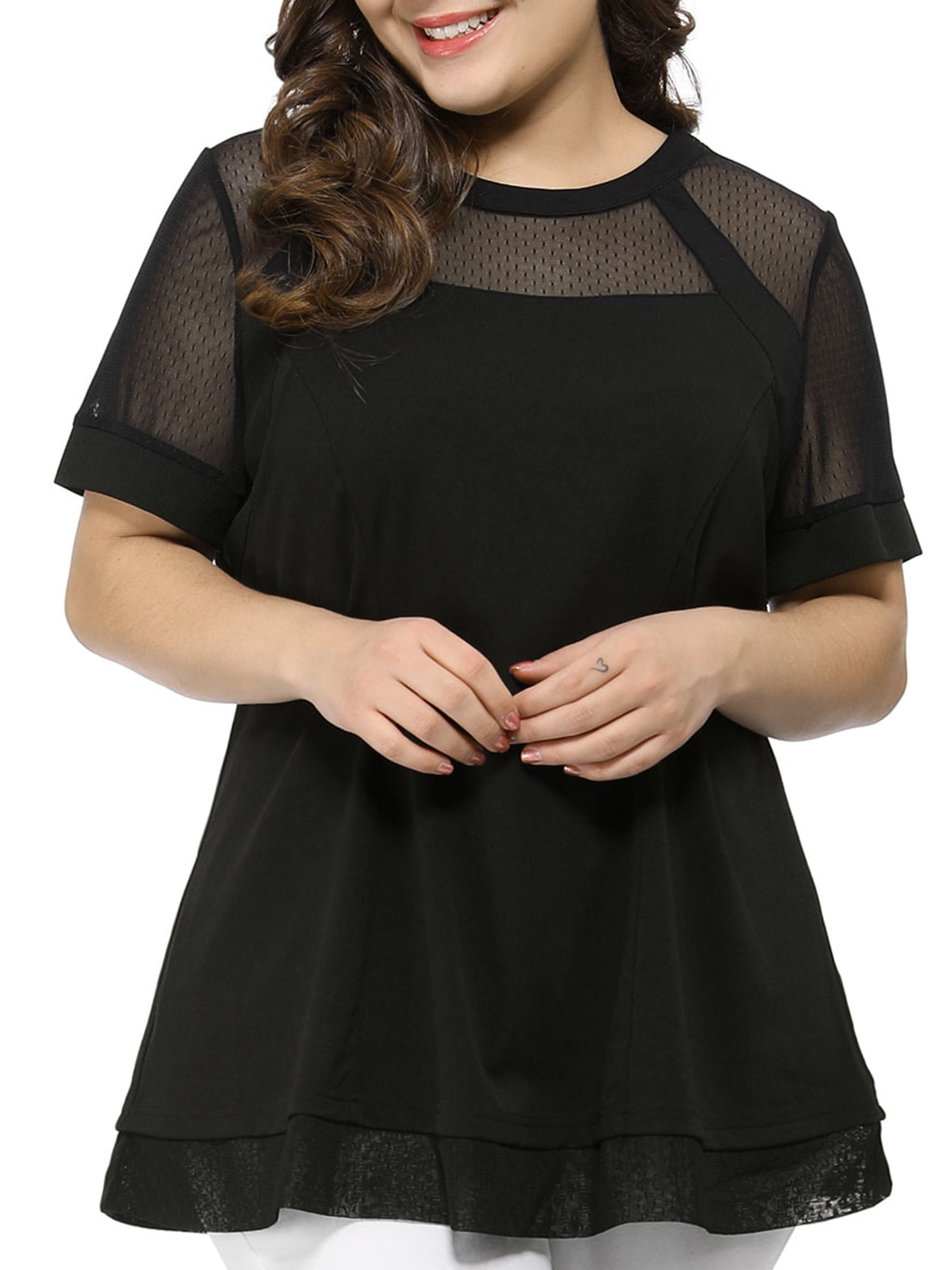 Agnes Orinda Women's Plus Size Round Neck Peplum Short Sleeve Mesh ...