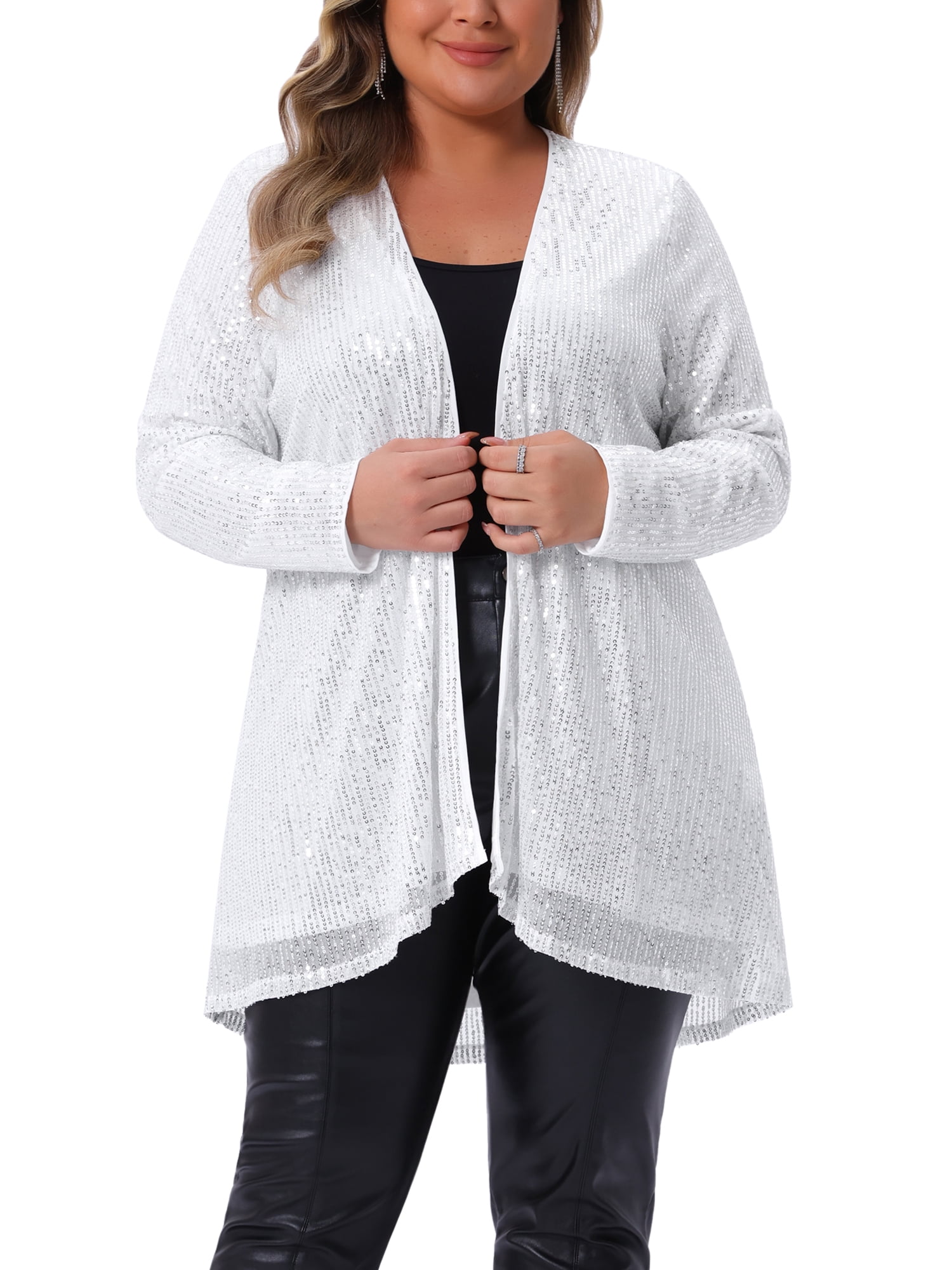 Agnes Orinda Women's Plus Size Sequin Cardigans Sparkly Open Front Long ...