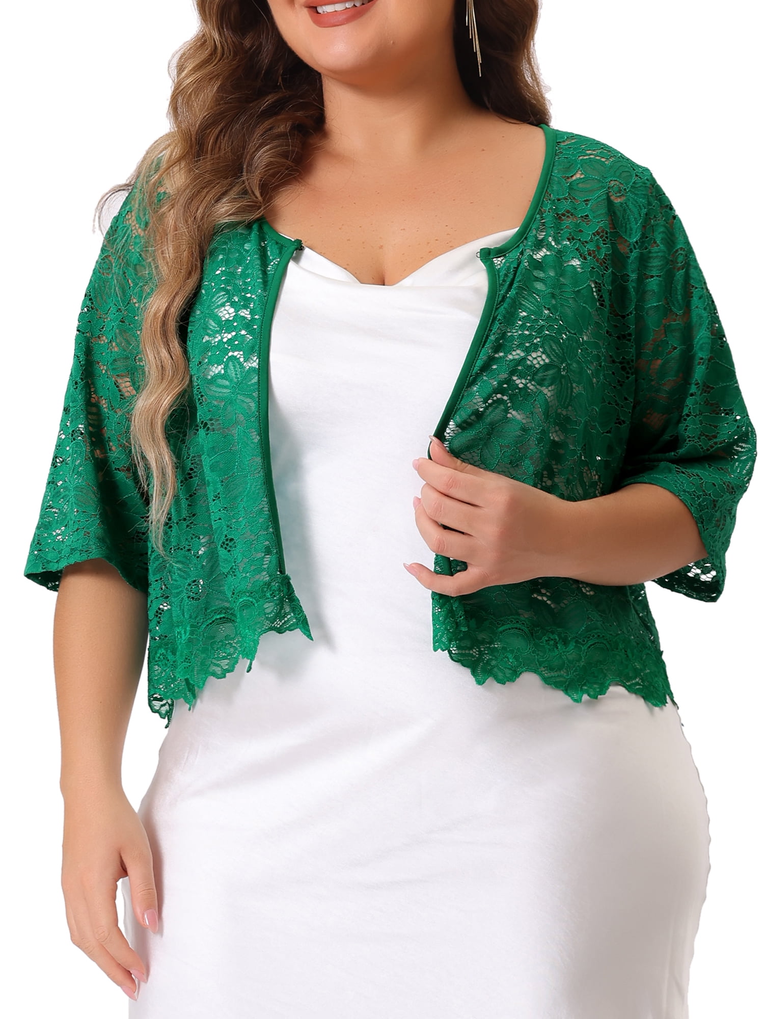 Agnes Orinda Women's Plus Size Sheer Floral Lace Open Front Shrug ...