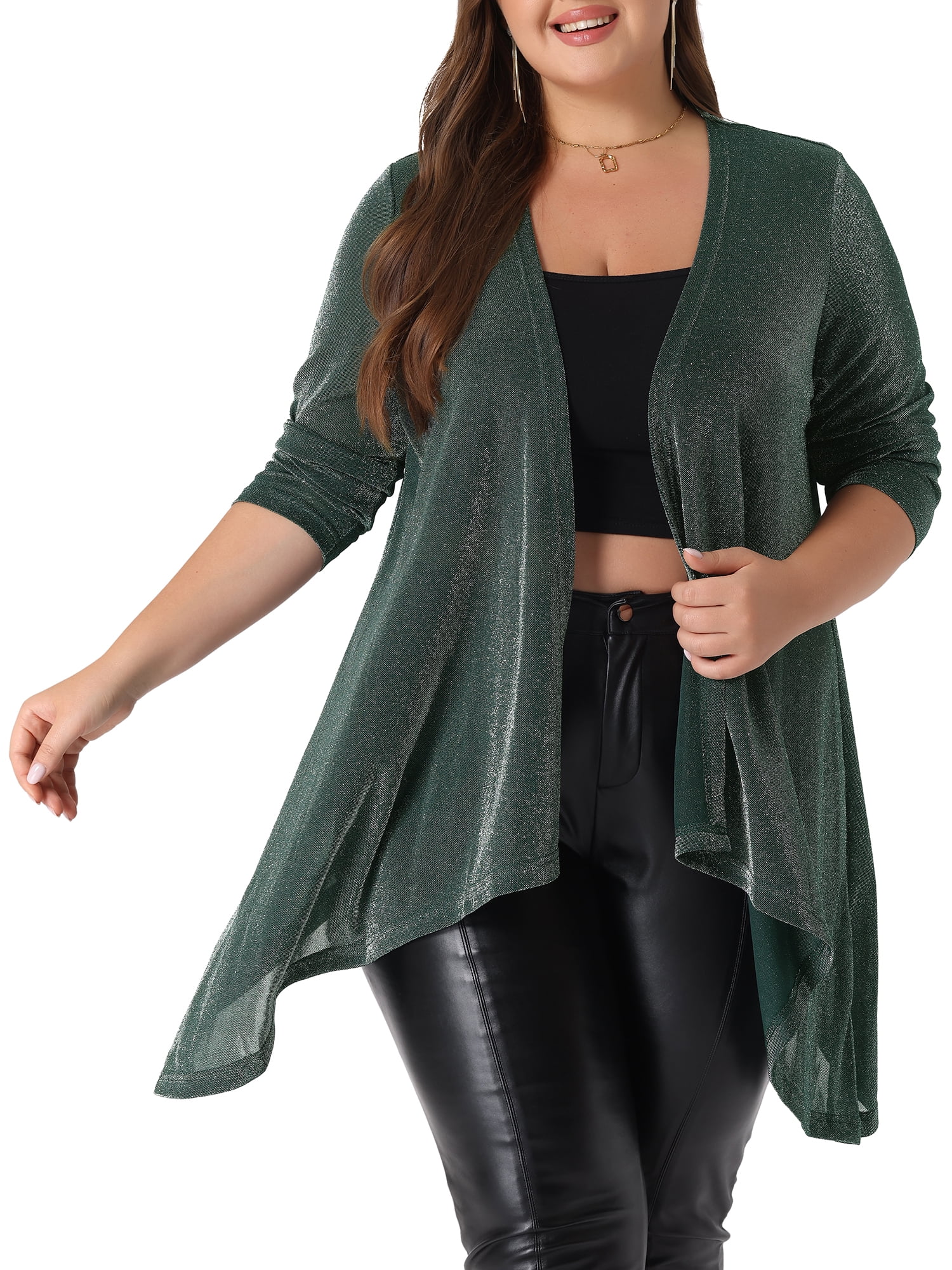 Agnes Orinda Women's Plus Size Sparkly Cardigan Metallic Shrug Long ...