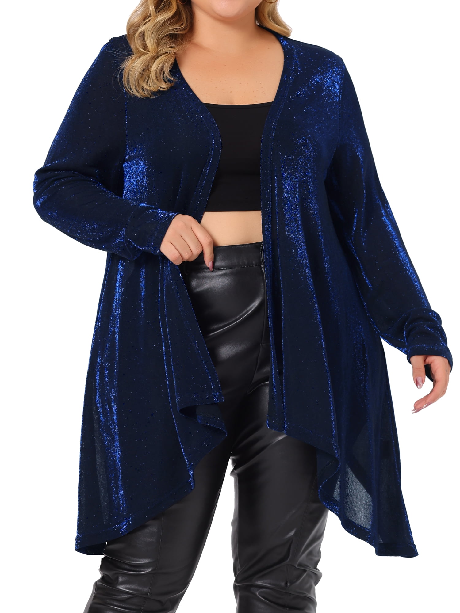 Agnes Orinda Women's Plus Size Sparkly Cardigan Metallic Shrug Long ...