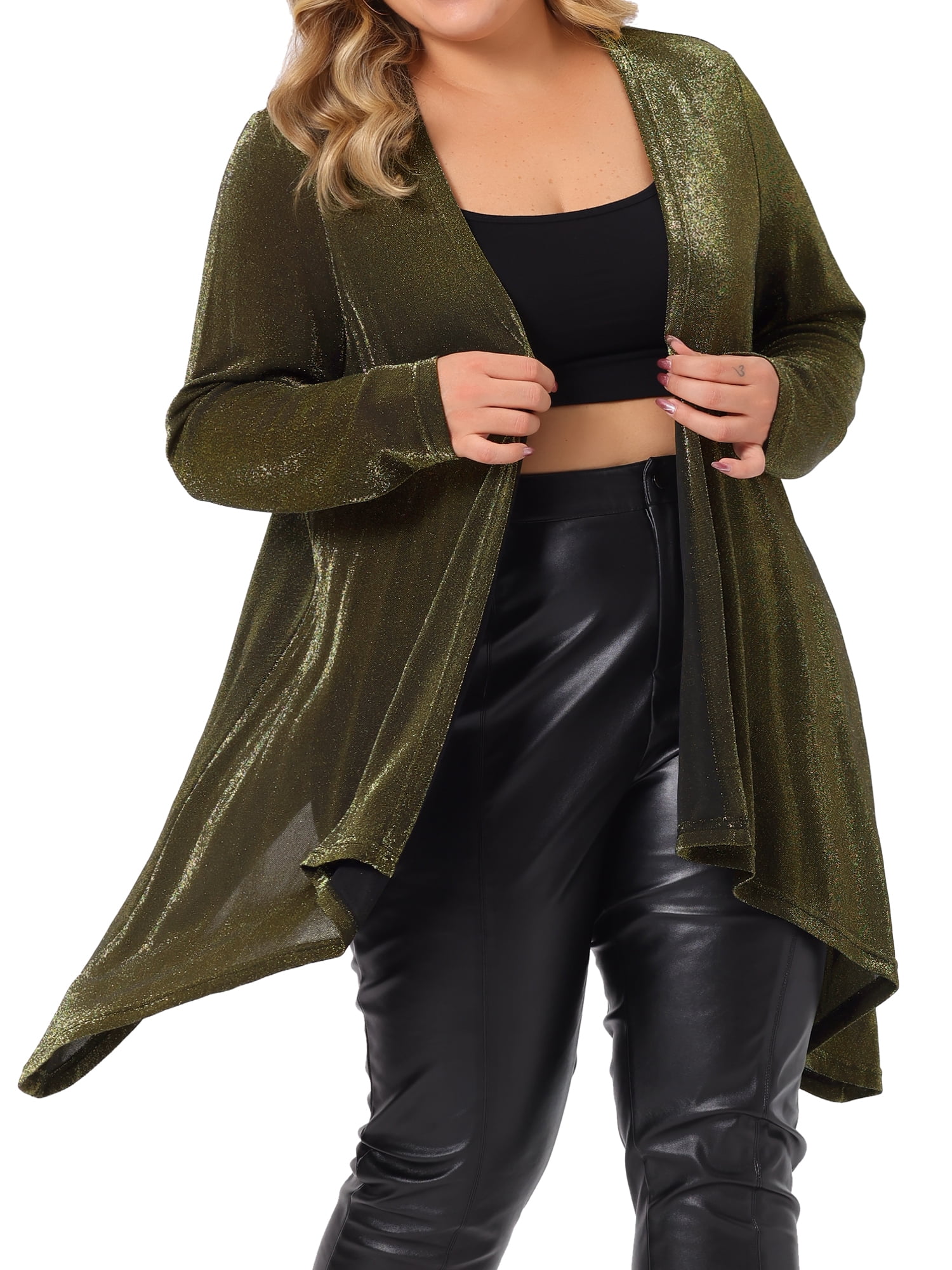 Agnes Orinda Women's Plus Size Sparkly Cardigan Metallic Shrug Long ...