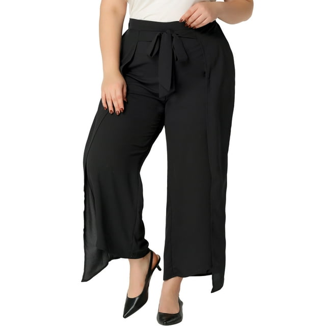 Agnes Orinda Women's Plus Size Split Wide Leg Tie Knot Chiffon Palazzo ...