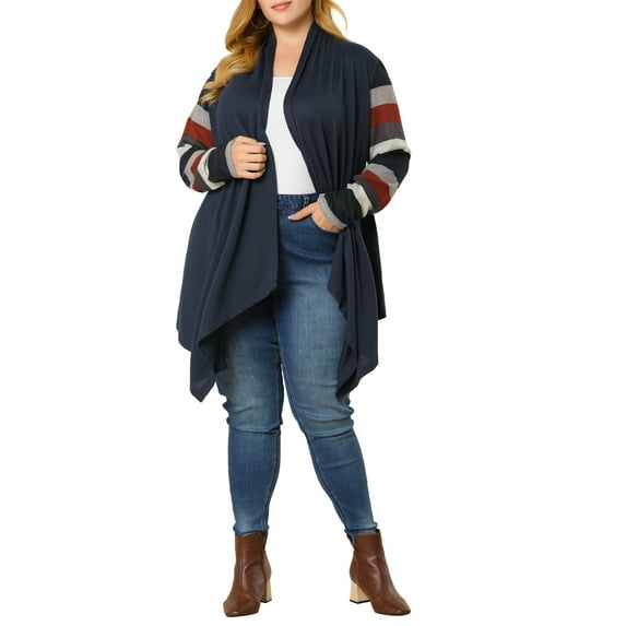 GRACE & GRANDEUR Women's Plus Size Stripe Print Long Sleeve Knit Cardigan 4X Navy Blue - Walmart.com