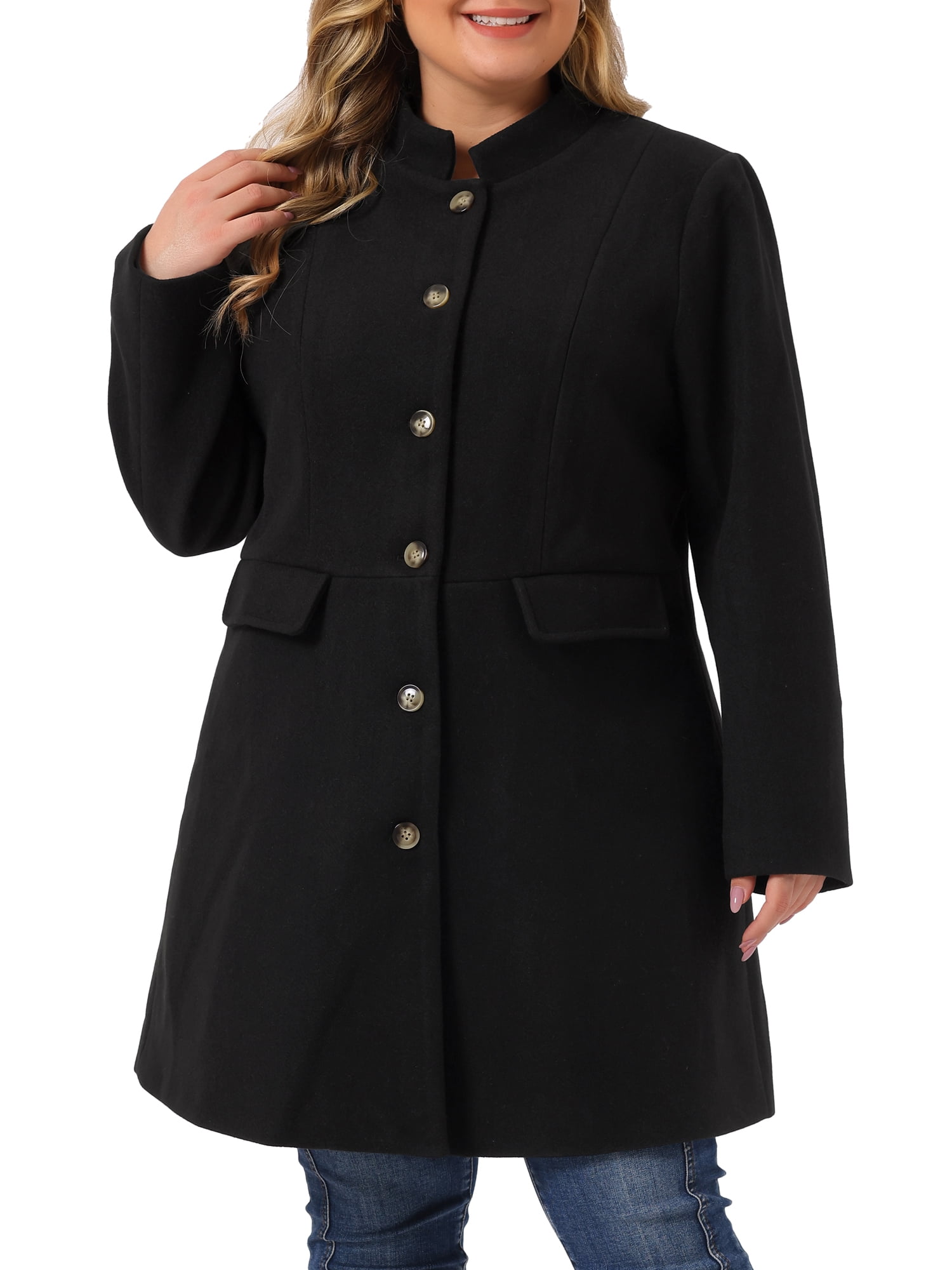 Agnes Orinda Women's Plus Size Stand Collar Pockets Single Breasted ...