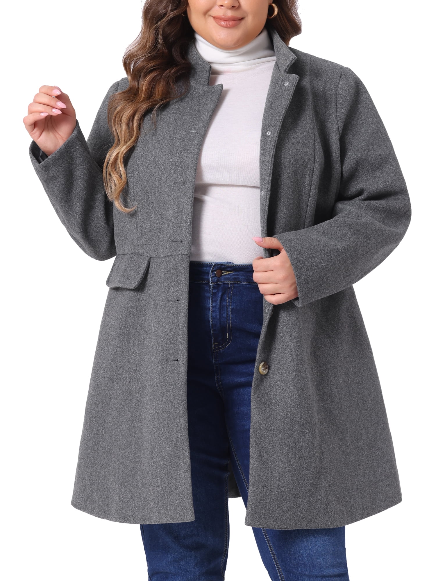 Agnes Orinda Women's Plus Size Coat Stand Collar Pockets Single ...