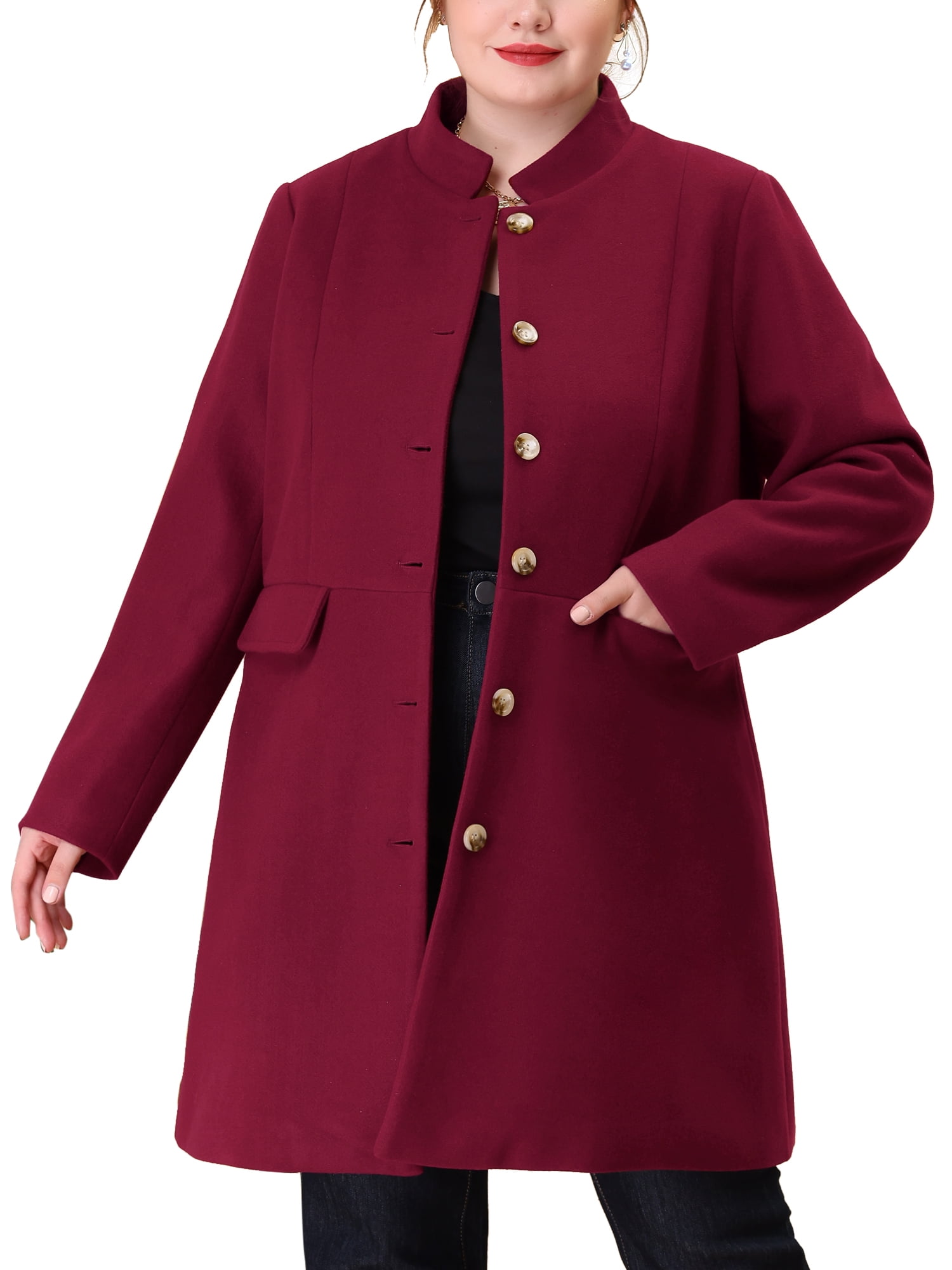 Agnes Orinda Women's Plus Size Coat Stand Collar Pockets Single ...