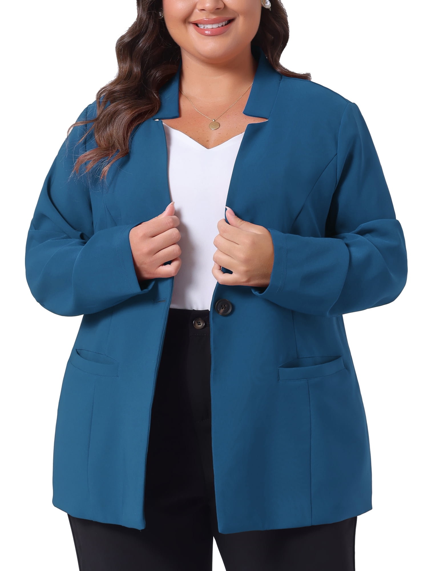Agnes Orinda Women's Plus Size Suit Blazer Wear-to-Work Button Long ...