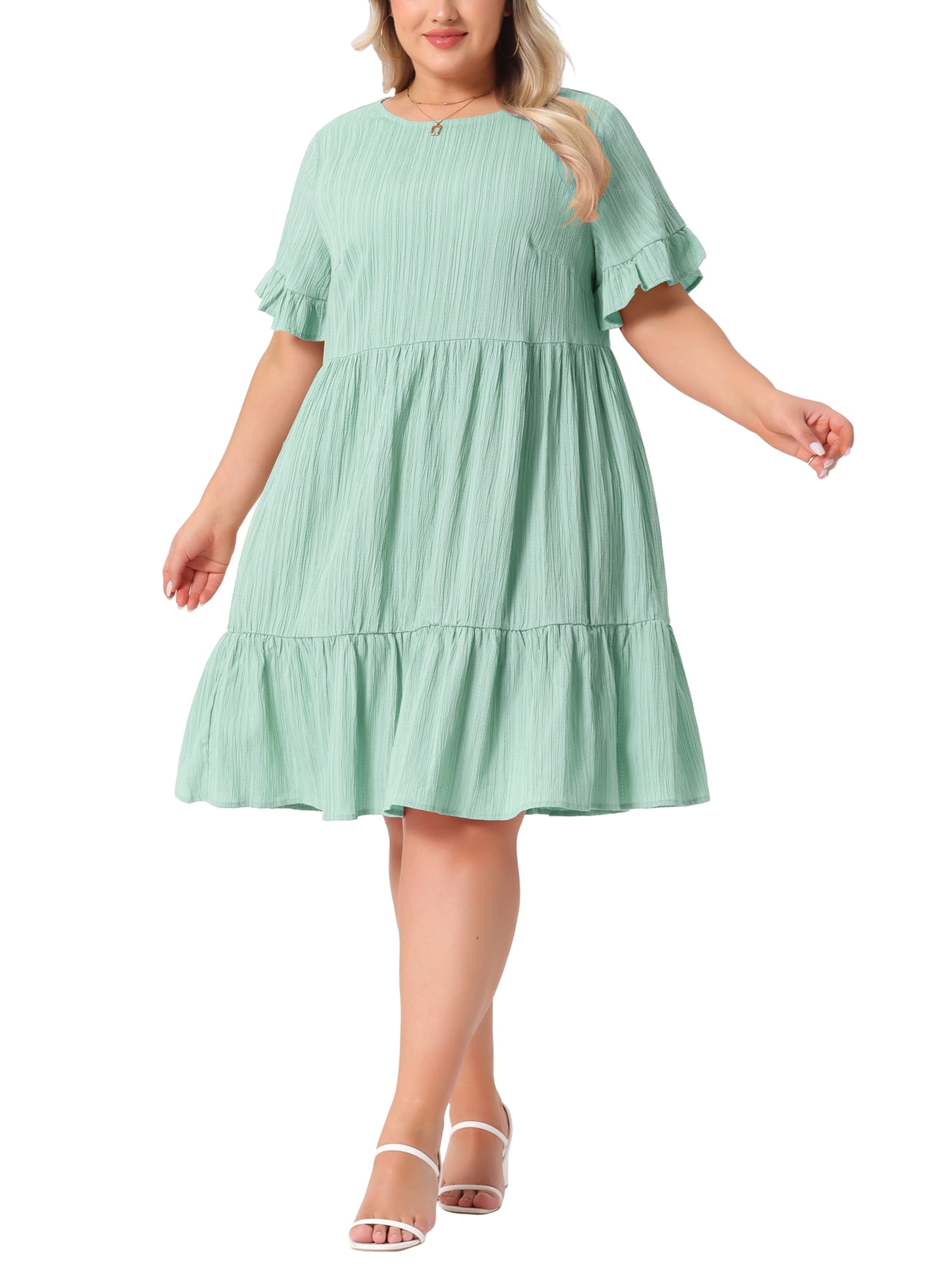Agnes Orinda Women's Plus Size Summer Dresses Texture Ruffle Short ...