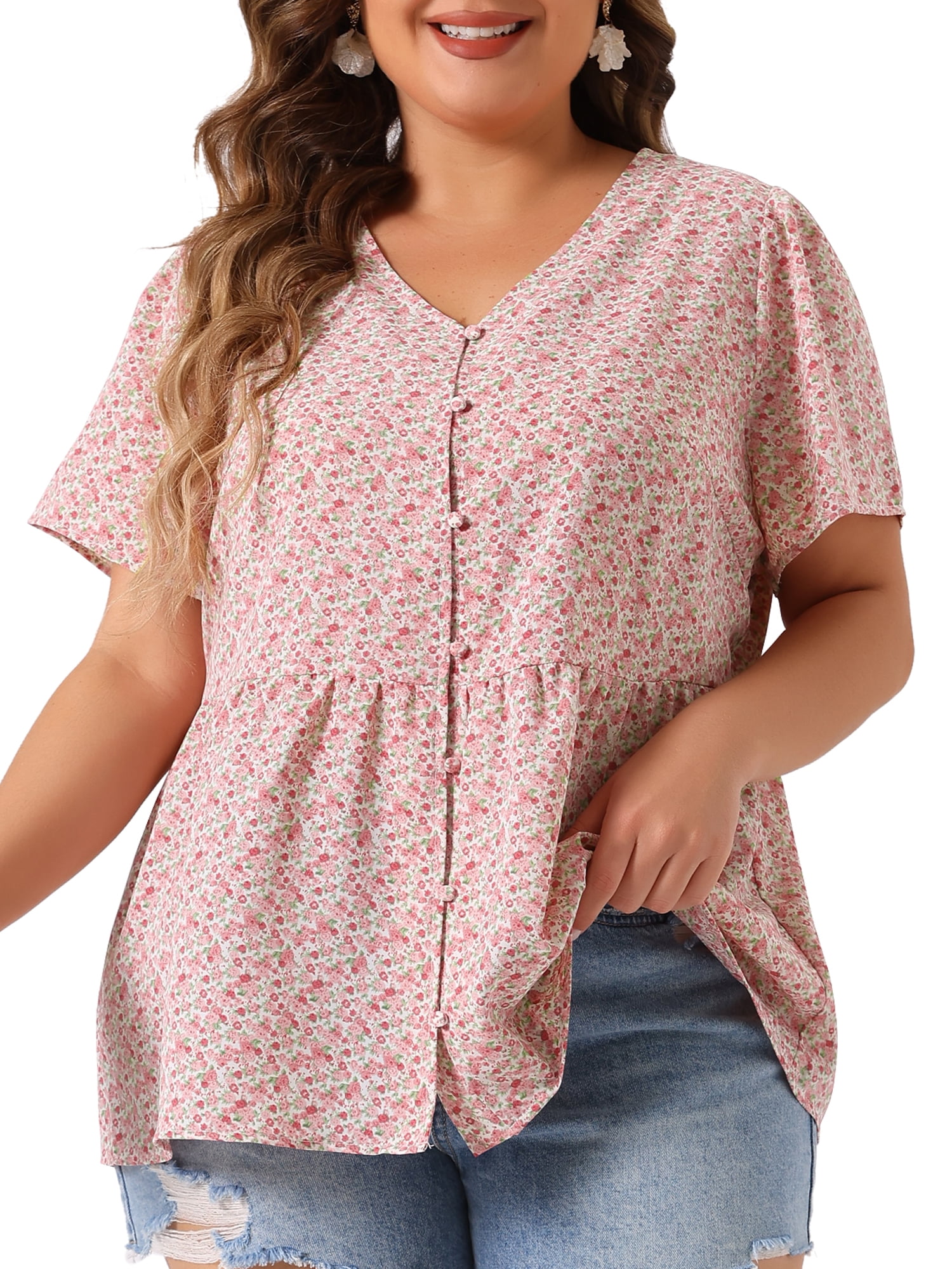 Agnes Orinda Women's Plus Size Summer Elegant Floral V Neck Peplum ...