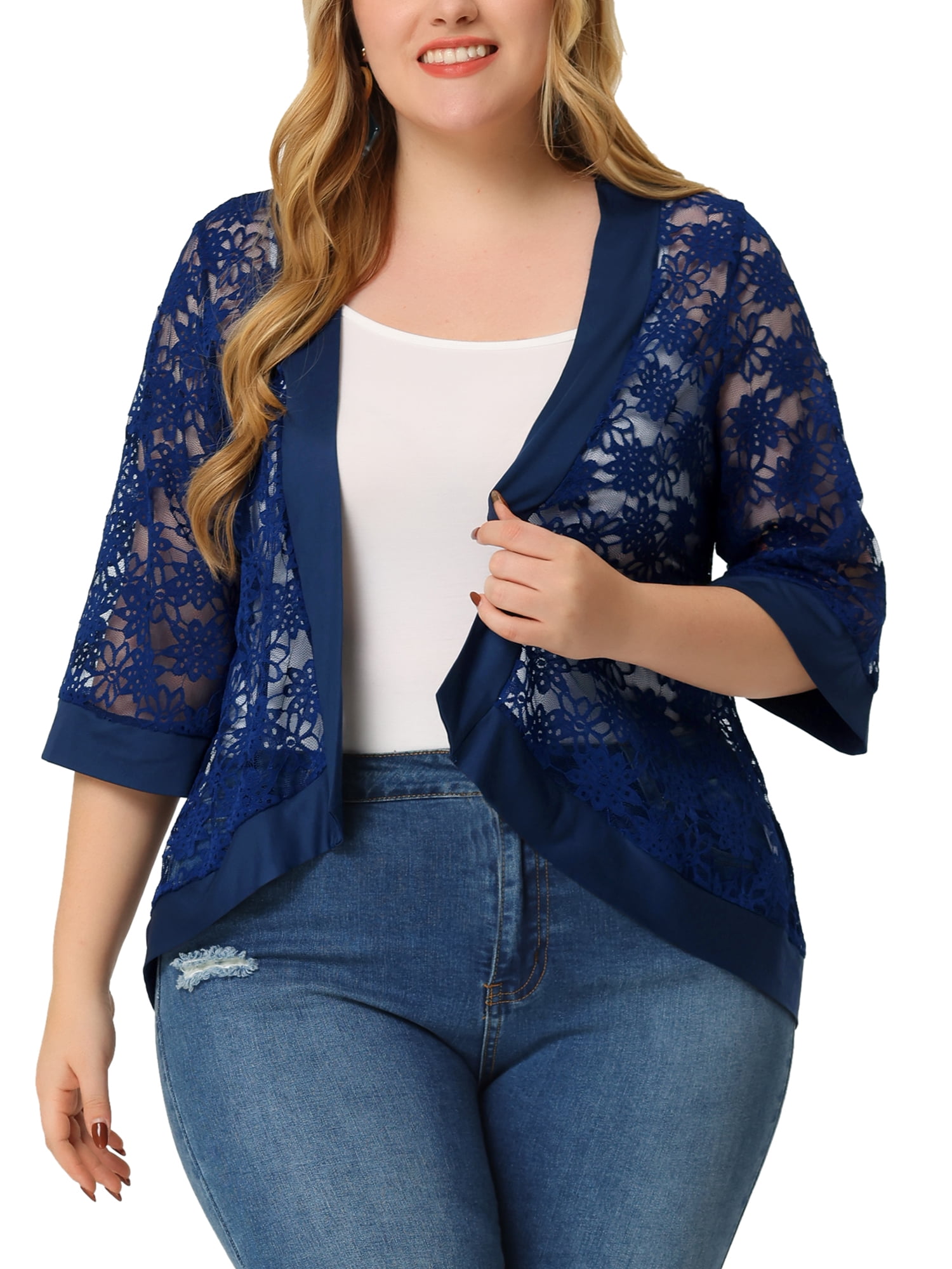 Agnes Orinda Women's Plus Size Lace Sheer Kimono Lightweigh Shrug ...
