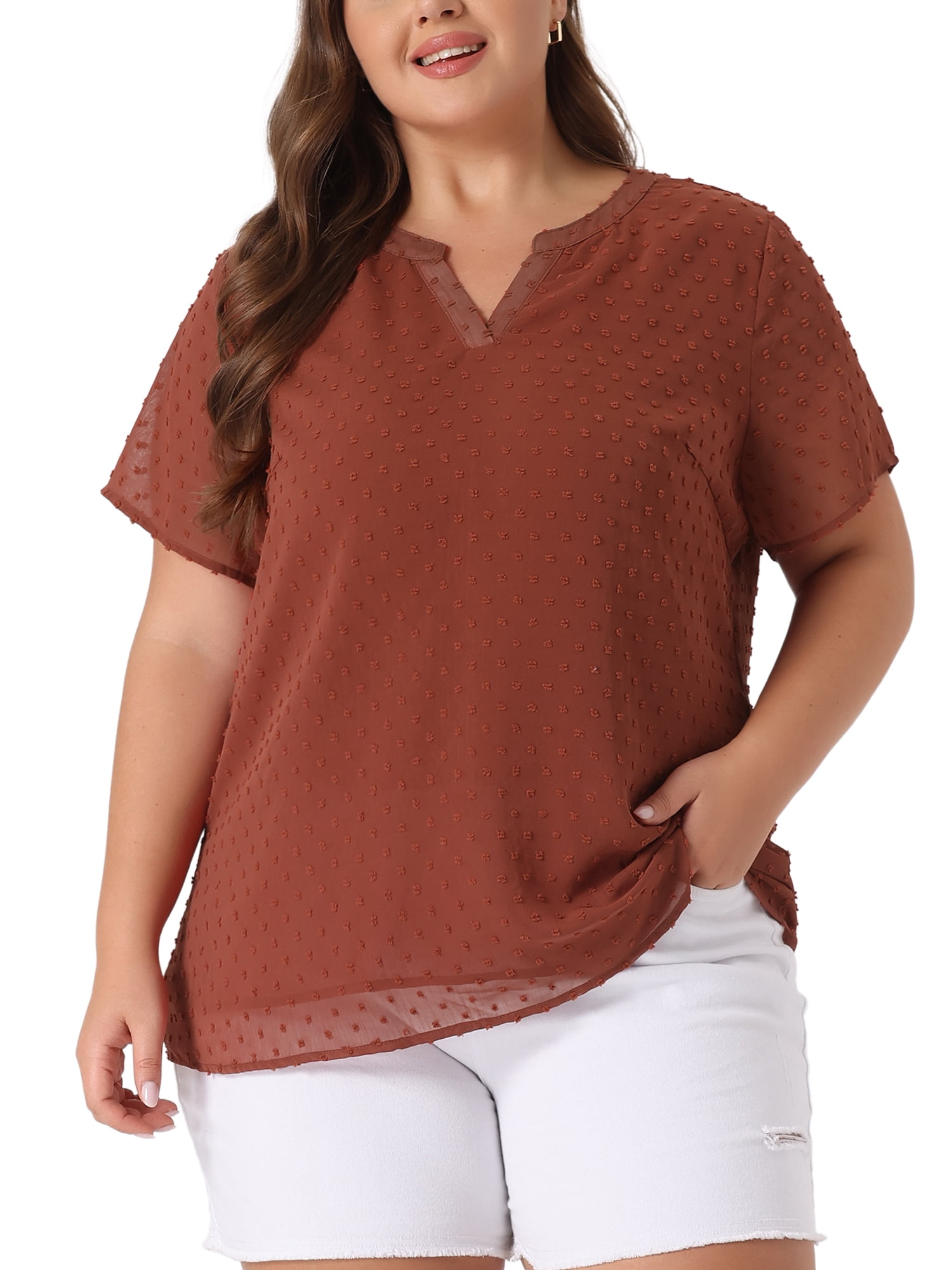 Agnes Orinda Women's Plus Size Summer Pin Dots Short Sleeve Notched ...