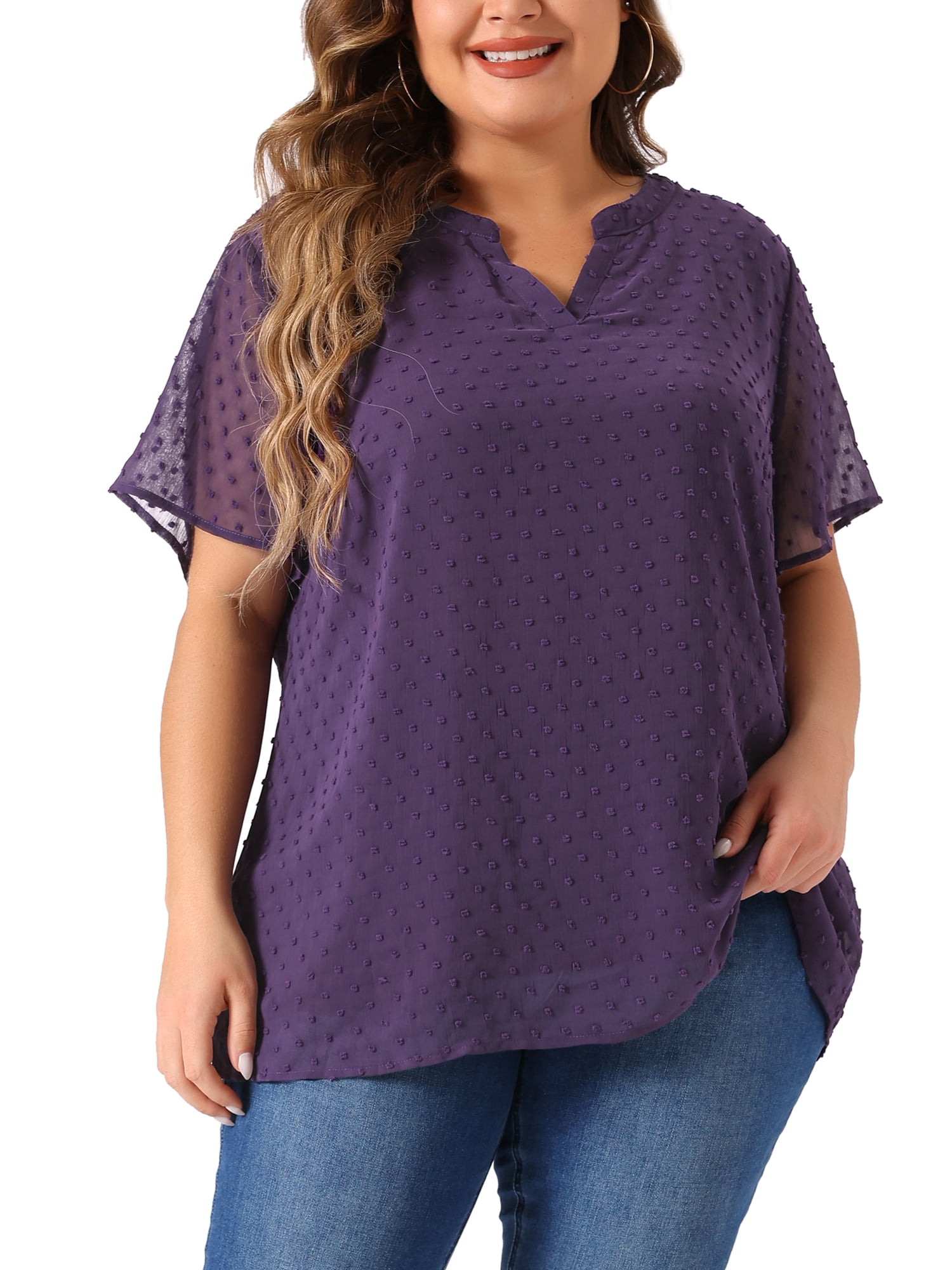 Agnes Orinda Women's Plus Size Summer Pin Dots Short Sleeve Notched ...