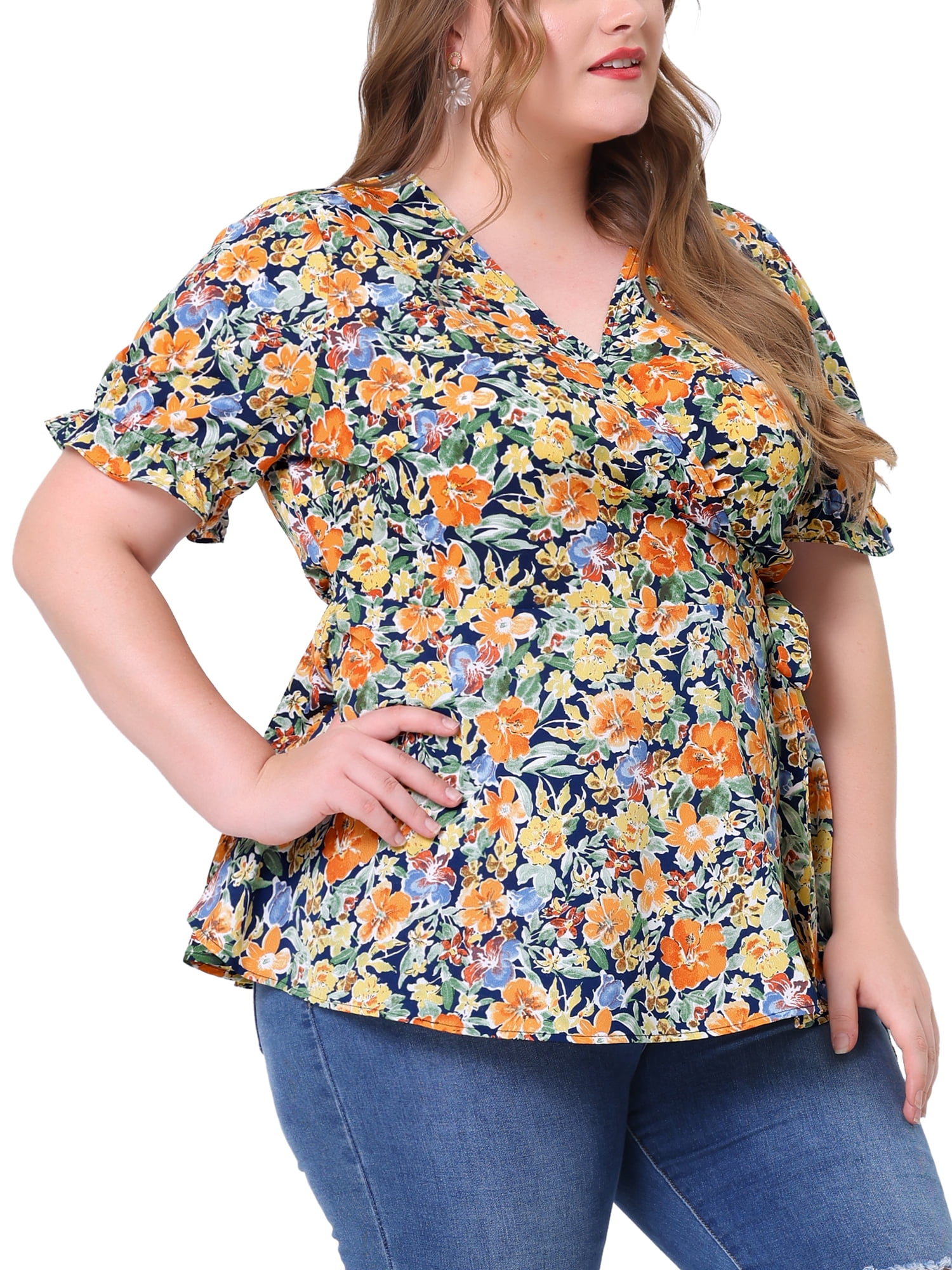 Agnes Orinda Women's Plus Size Floral Wrap Blouses, Lightweight Summer ...