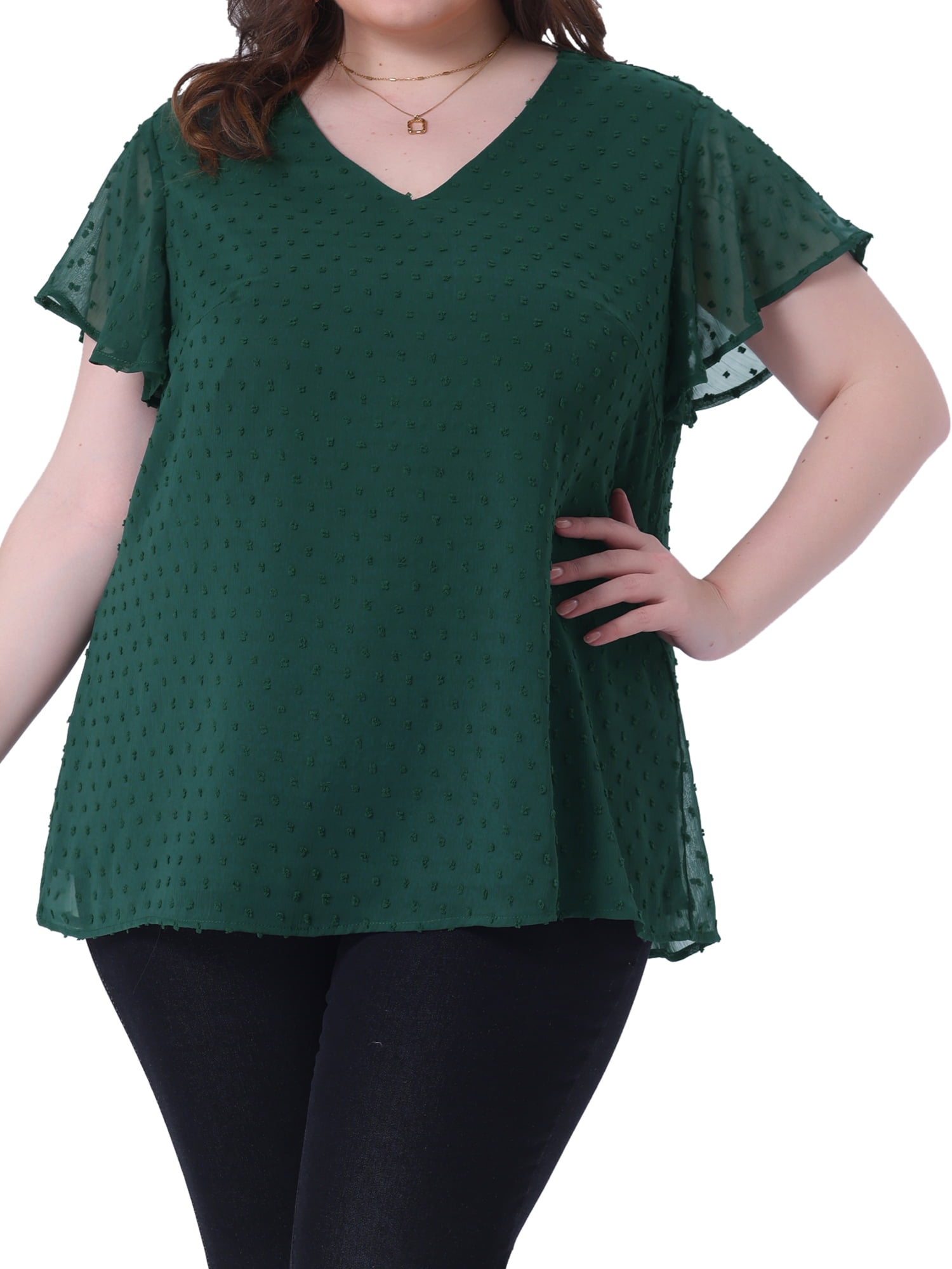 Agnes Orinda Women's Plus Size Summer Tops V Neck Flare Sleeve Swiss ...